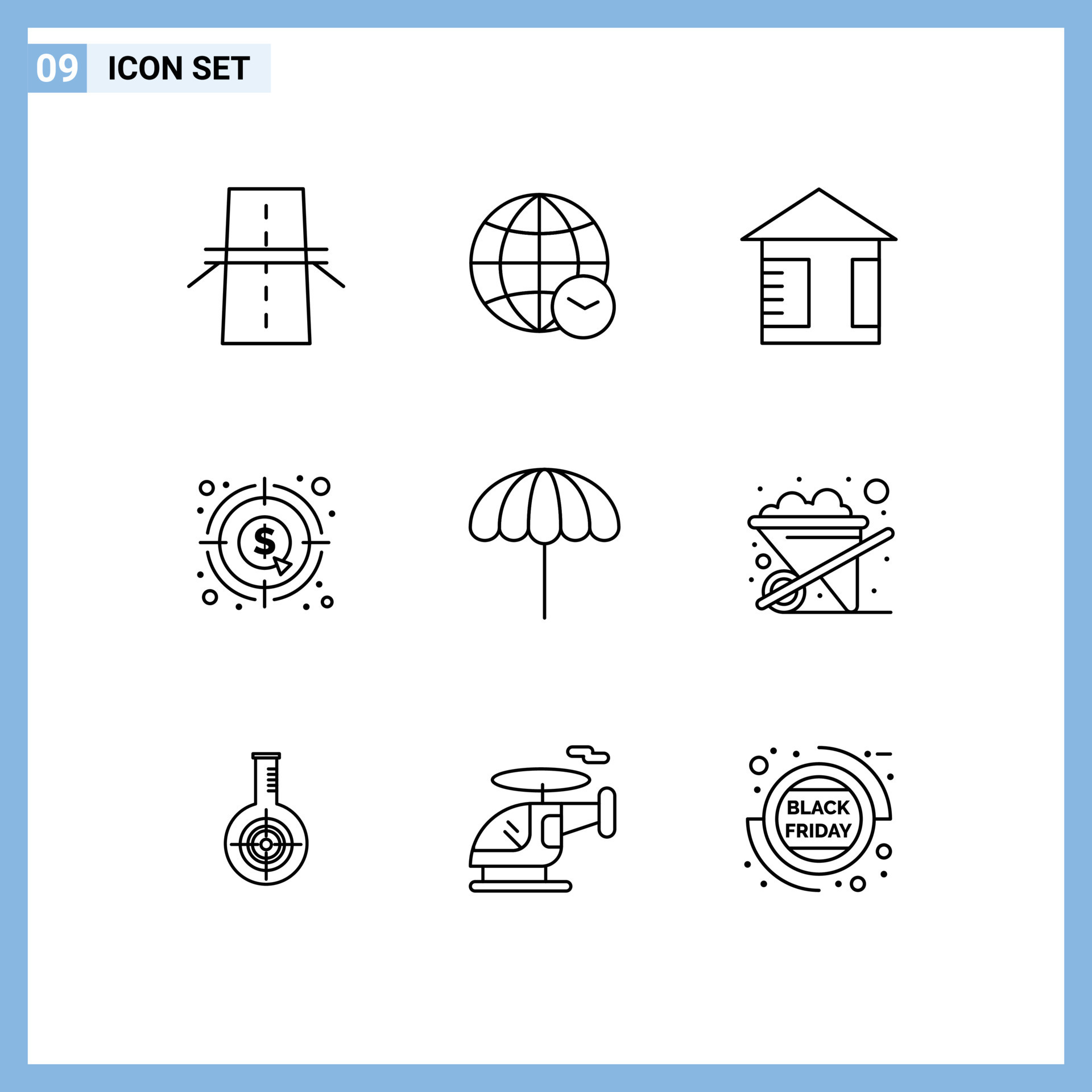 Set Of 9 Vector Outlines On Grid For Beach Graph Time Dollar Analysis Editable Vector Design