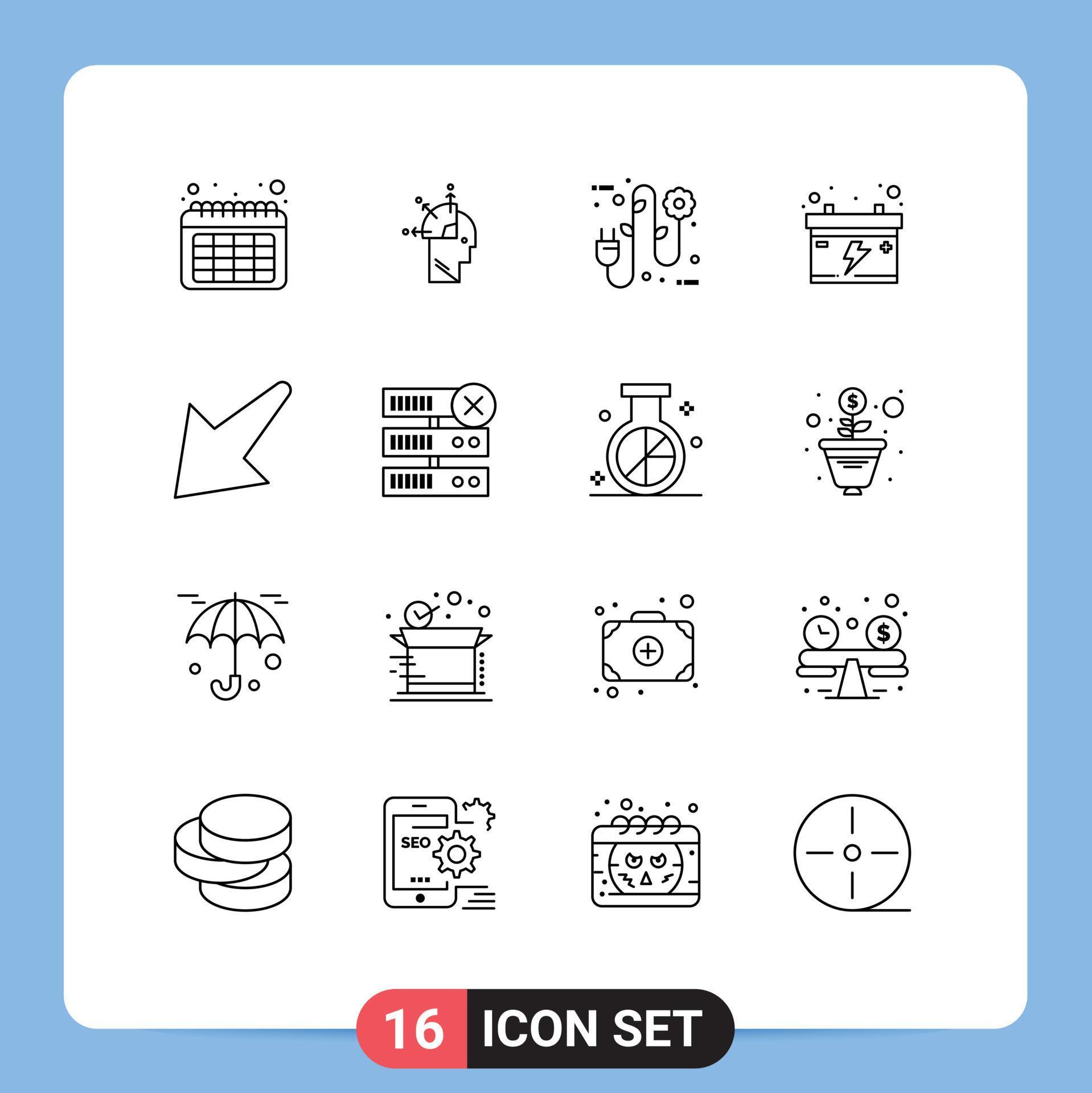 Set Of 16 Vector Outlines On Grid For Database Down Ecology Arrow Battery Editable Vector Design