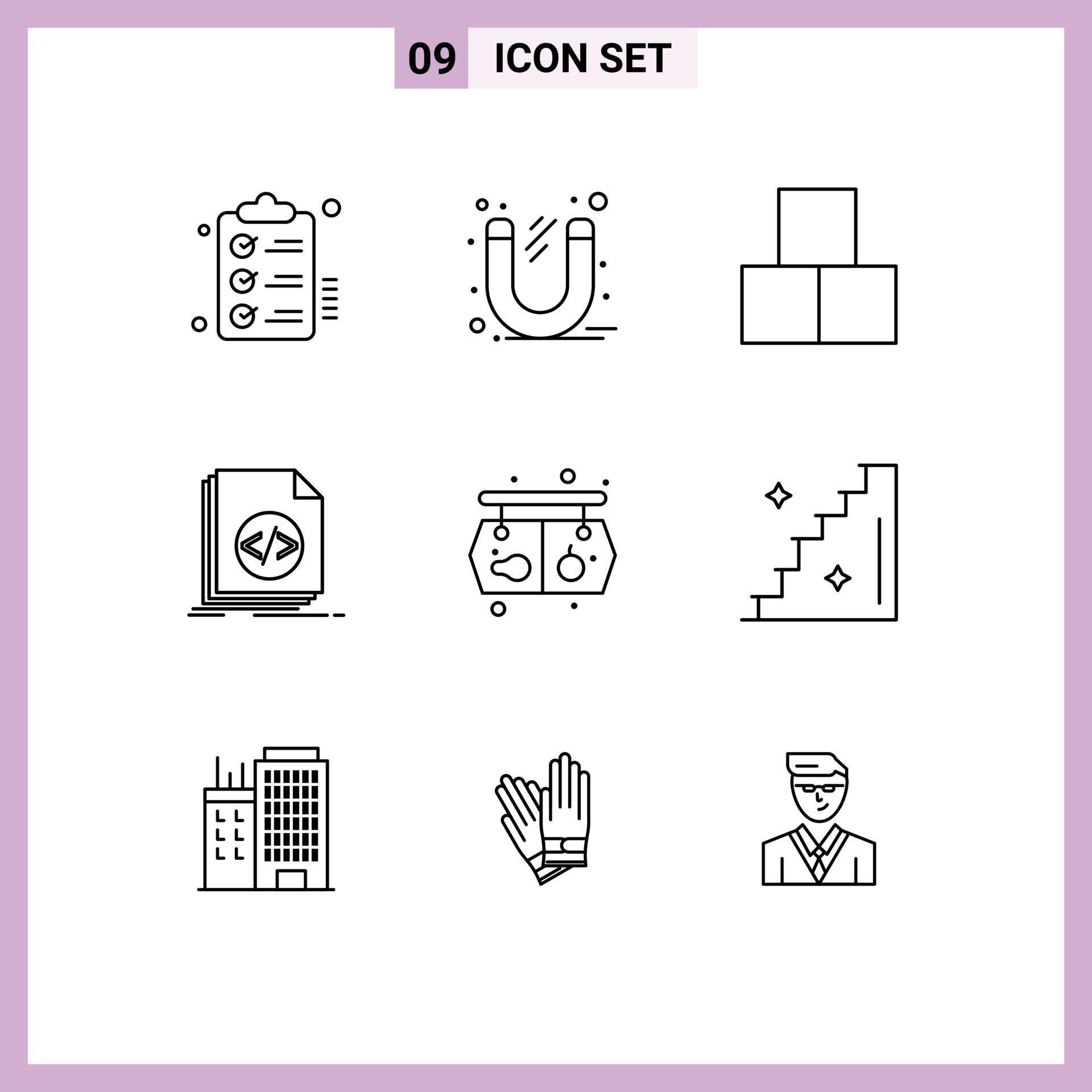Modern Set Of 9 Outlines And Symbols Such As Programming Coding Power