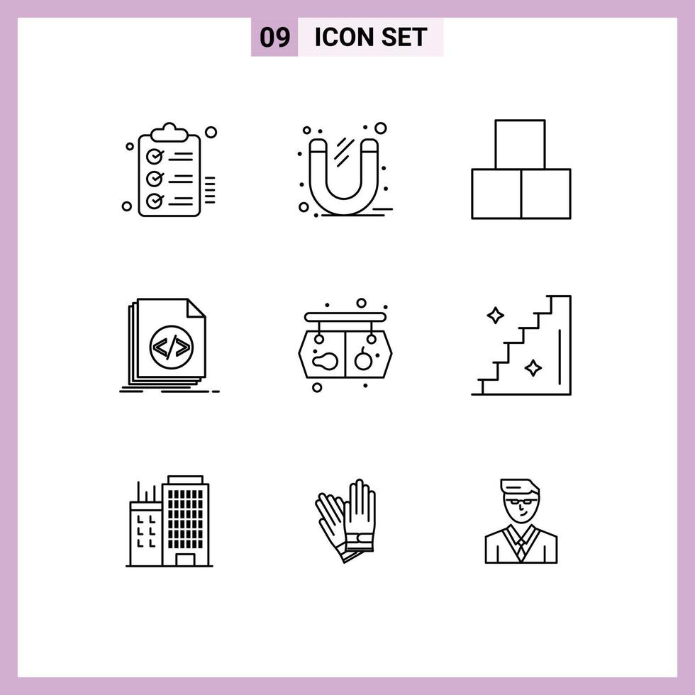 Modern Set Of 9 Outlines And Symbols Such As Programming Coding Power