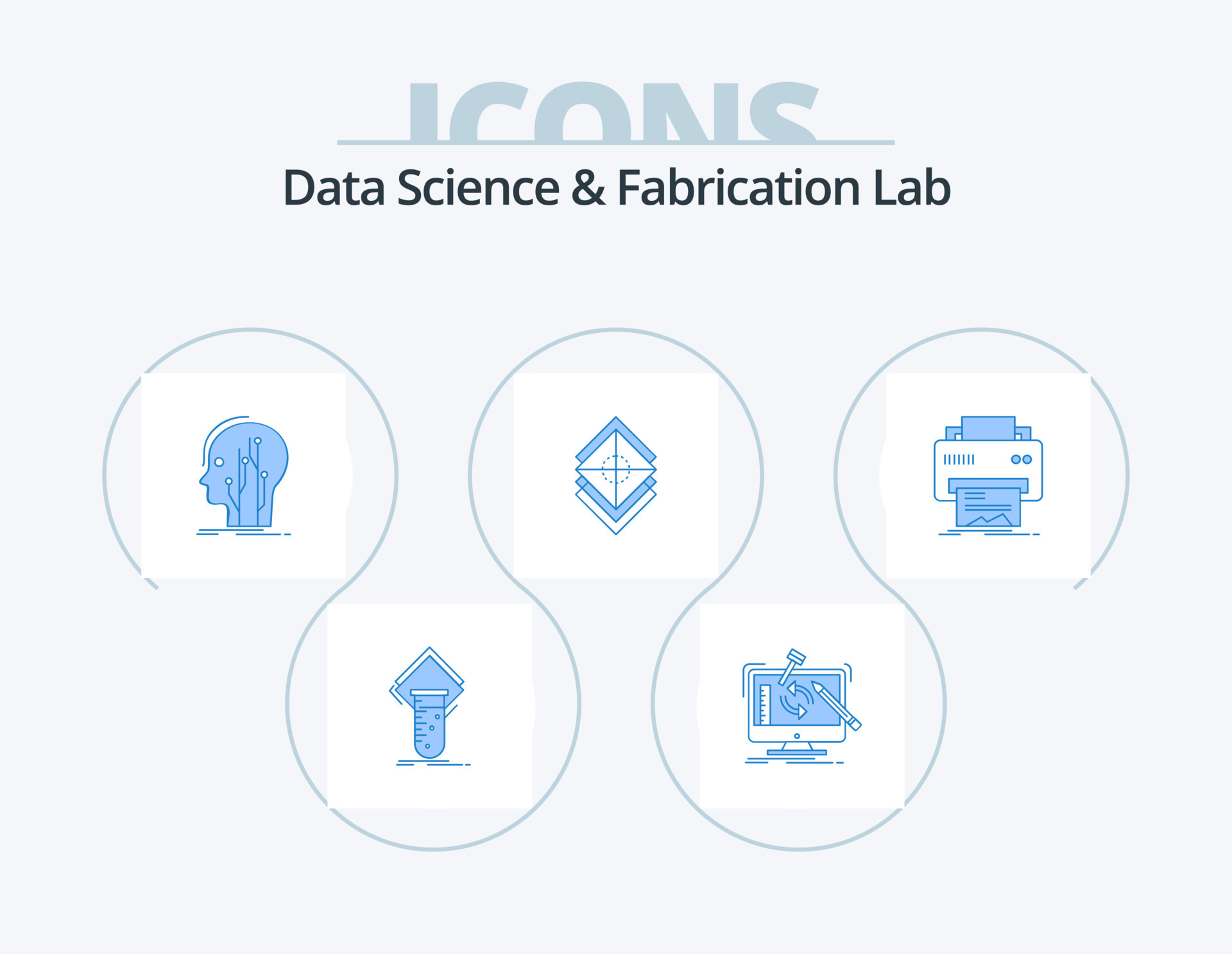 Data Science And Fabrication Lab Blue Icon Pack 5 Icon Design. layers ...