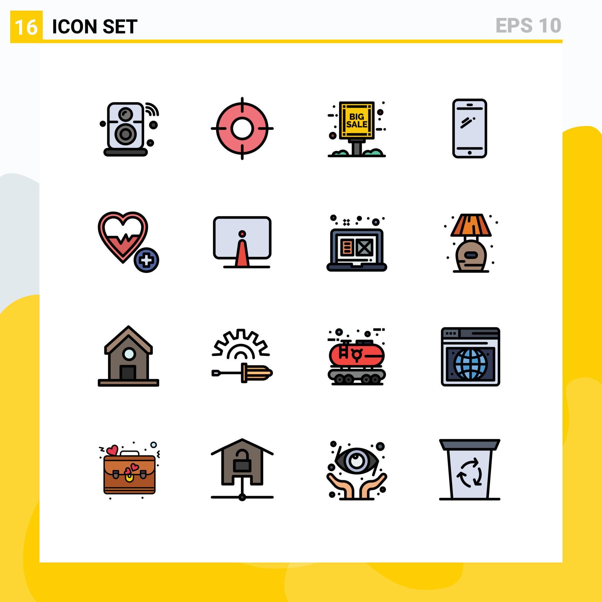 Editable Vector Line Pack Of 16 Simple Flat Color Filled Lines Of Android Smart Phone Ui Phone