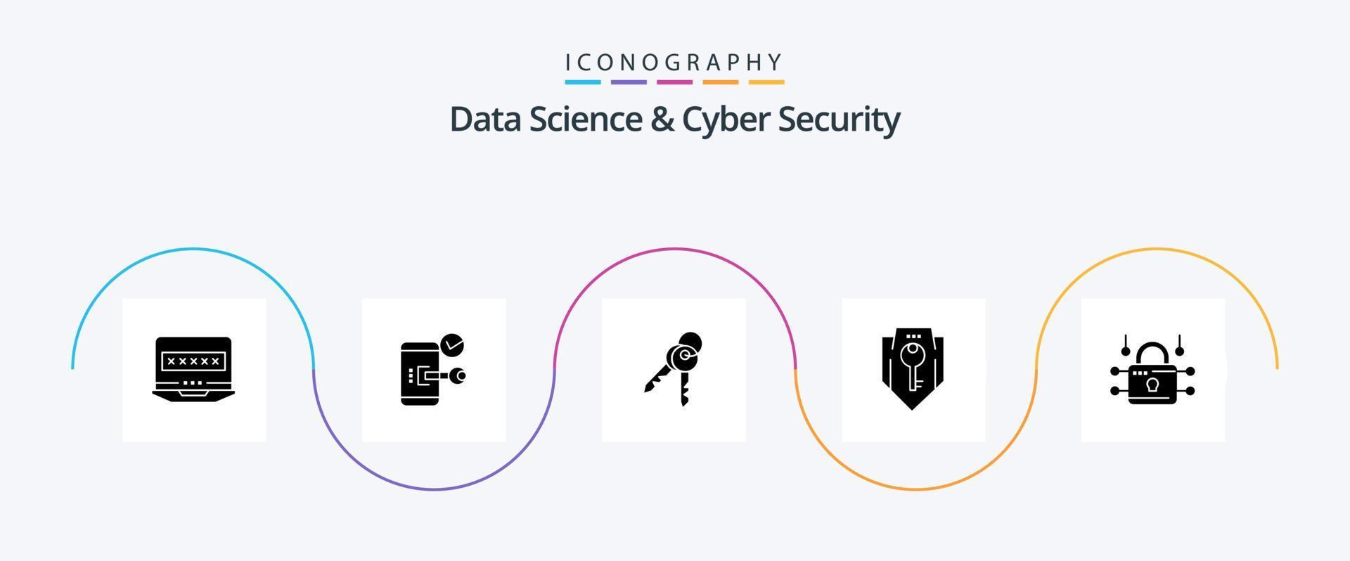 Data Science And Cyber Security Glyph 5 Icon Pack Including Security Key Phone Access
