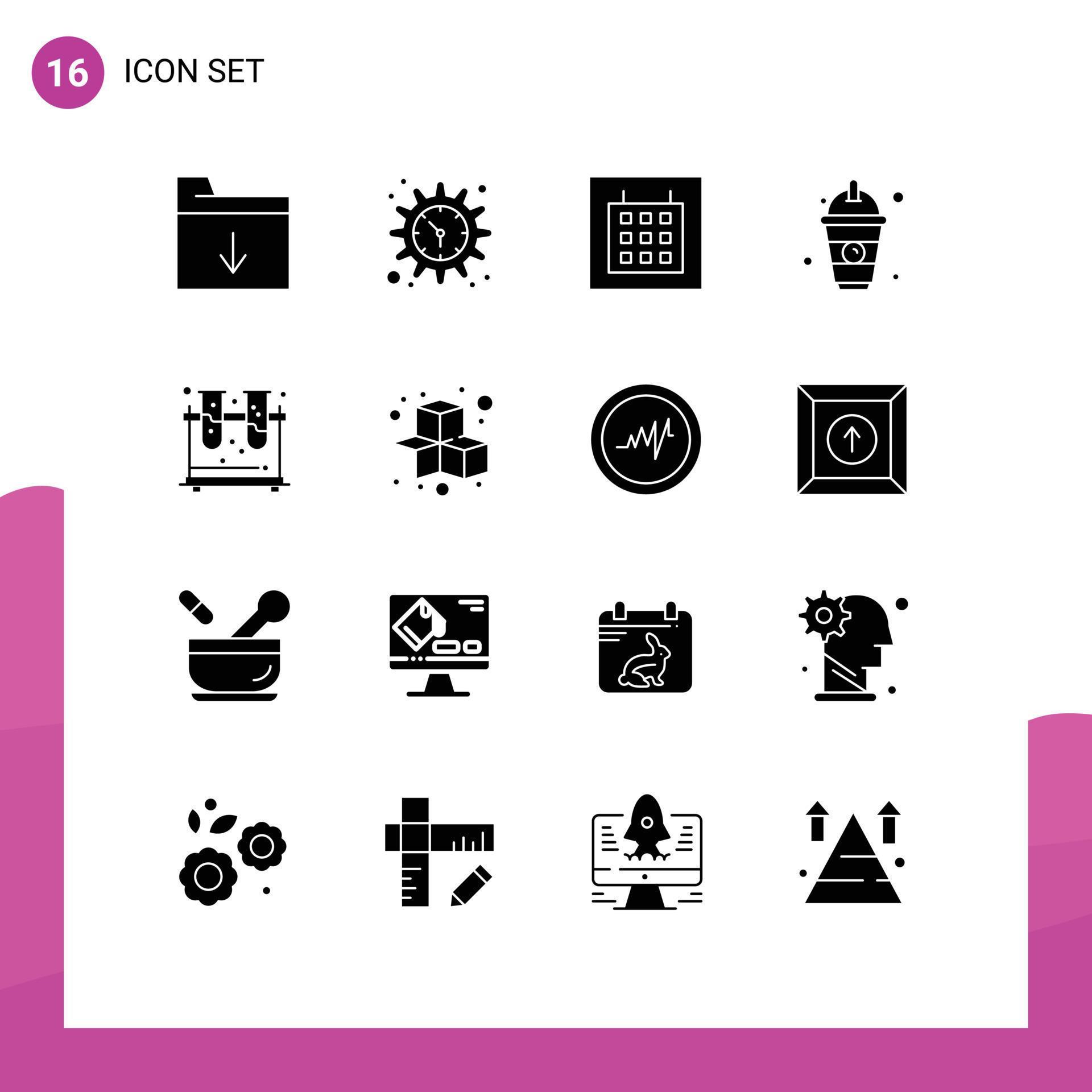 User Interface Pack of 16 Basic Solid Glyphs of tubes experiment layout chemistry food Editable ...
