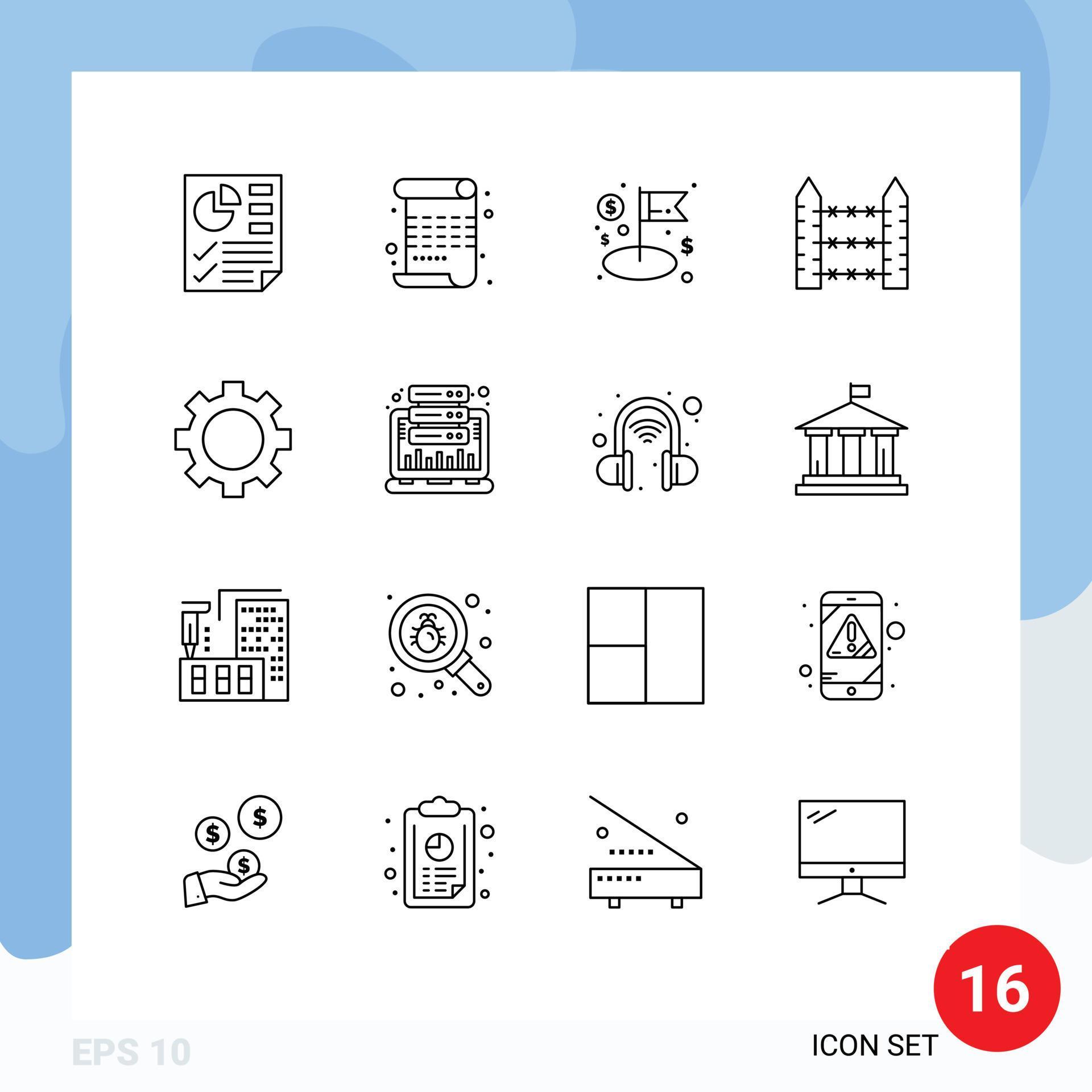 Set Of 16 Modern Ui Icons Symbols Signs For Devices Signaling Dollar Security Barbed Editable