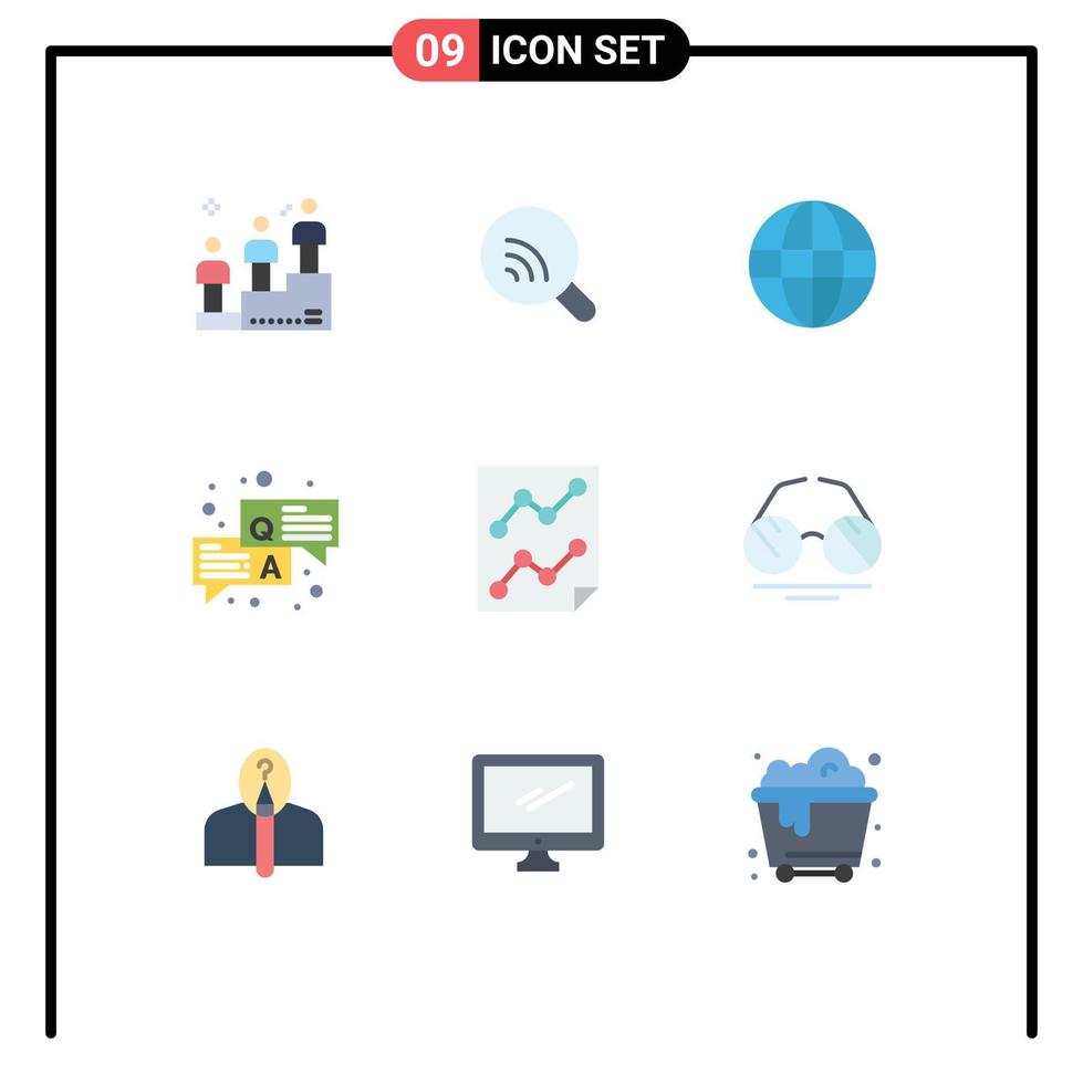 User Interface Pack Of 9 Basic Flat Colors Of Data Chat World Question Answer Editable Vector