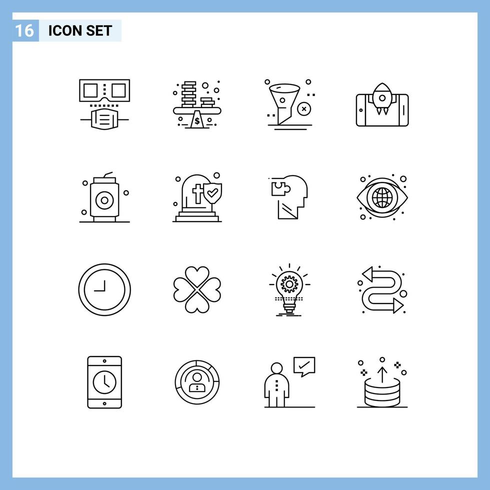 16 Universal Outline Signs Symbols of beer rocket delete mobile trash Editable Vector Design ...