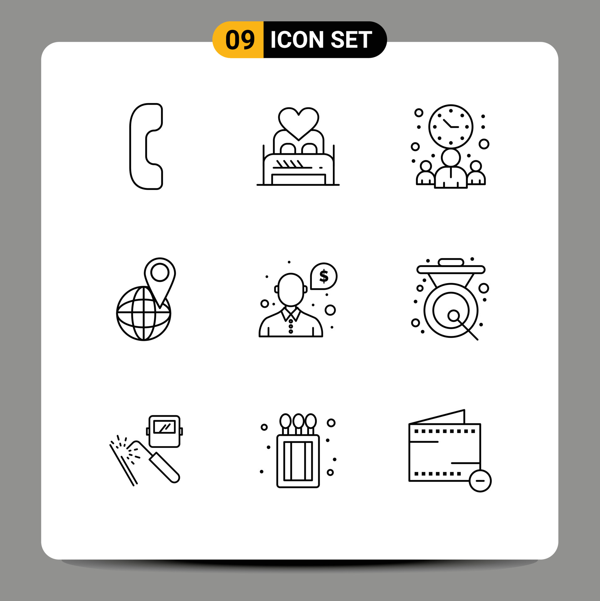 Set Of 9 Commercial Outlines Pack For Help Map Room Location Time Editable Vector Design