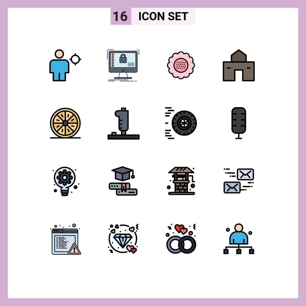 Editable Vector Line Pack Of 16 Simple Flat Color Filled Lines Of House Building System Spring