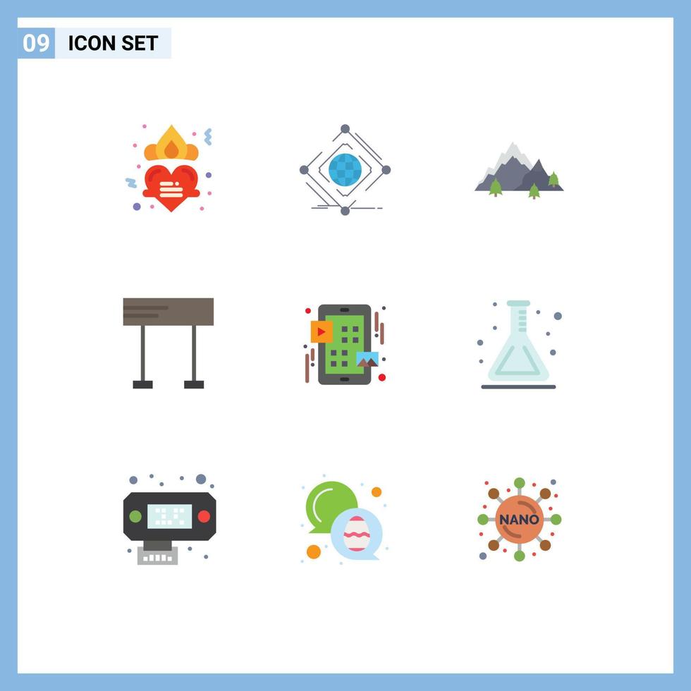 Set Of 9 Vector Flat Colors On Grid For Sport Line Web Finish Nature Editable Vector Design