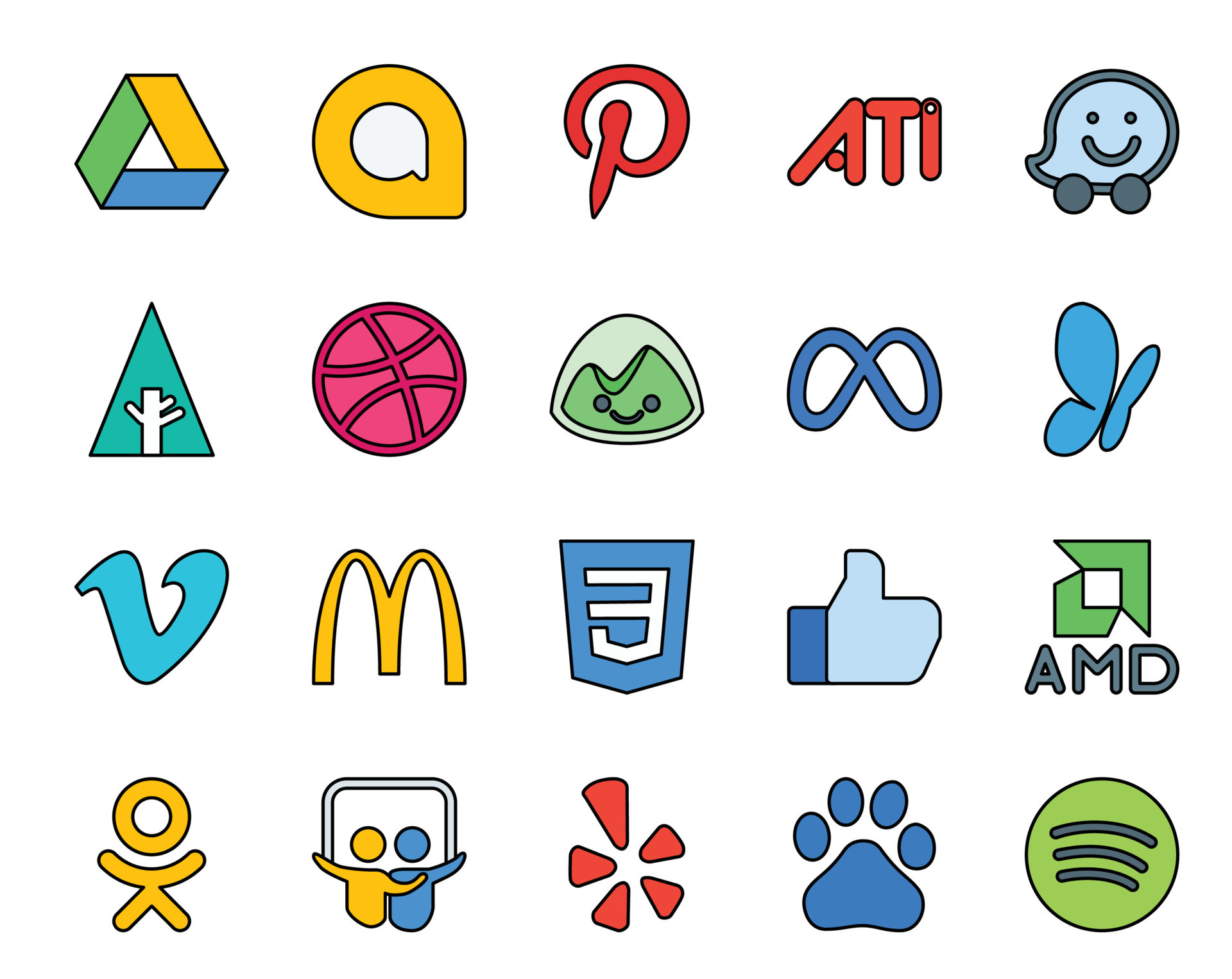 20 Social Media Icon Pack Including odnoklassniki like meta css video ...