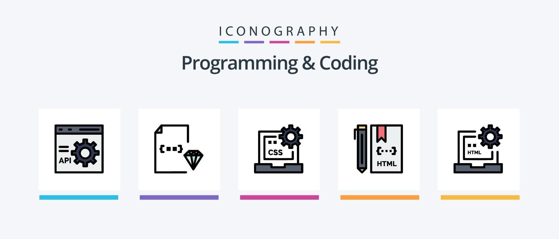 Programming And Coding Line Filled 5 Icon Pack Including Develop Bad Develop Webpage