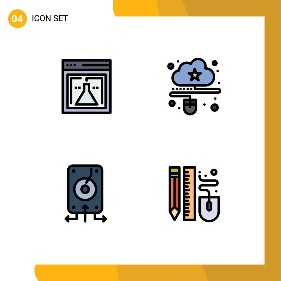 Pack Of 4 Modern Filledline Flat Colors Signs And Symbols For Web Print Media Such As Flask