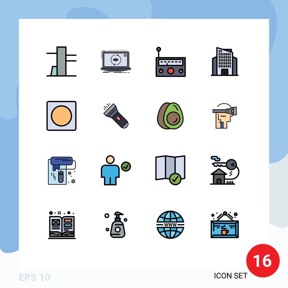 Universal Icon Symbols Group of 16 Modern Flat Color Filled Lines of ...