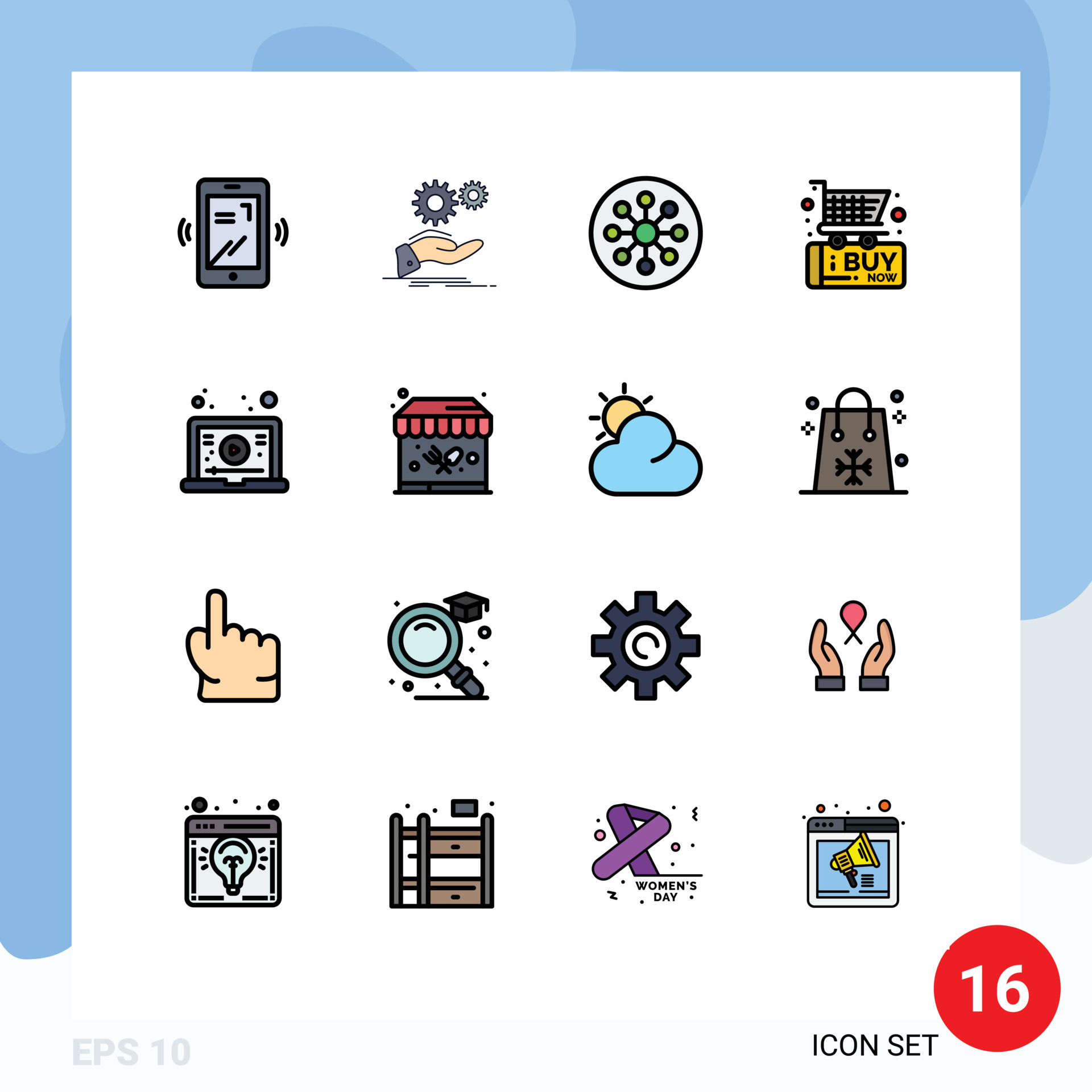 Set Of 16 Modern Ui Icons Symbols Signs For Internet Commerce Atom Buy Laboratory Editable
