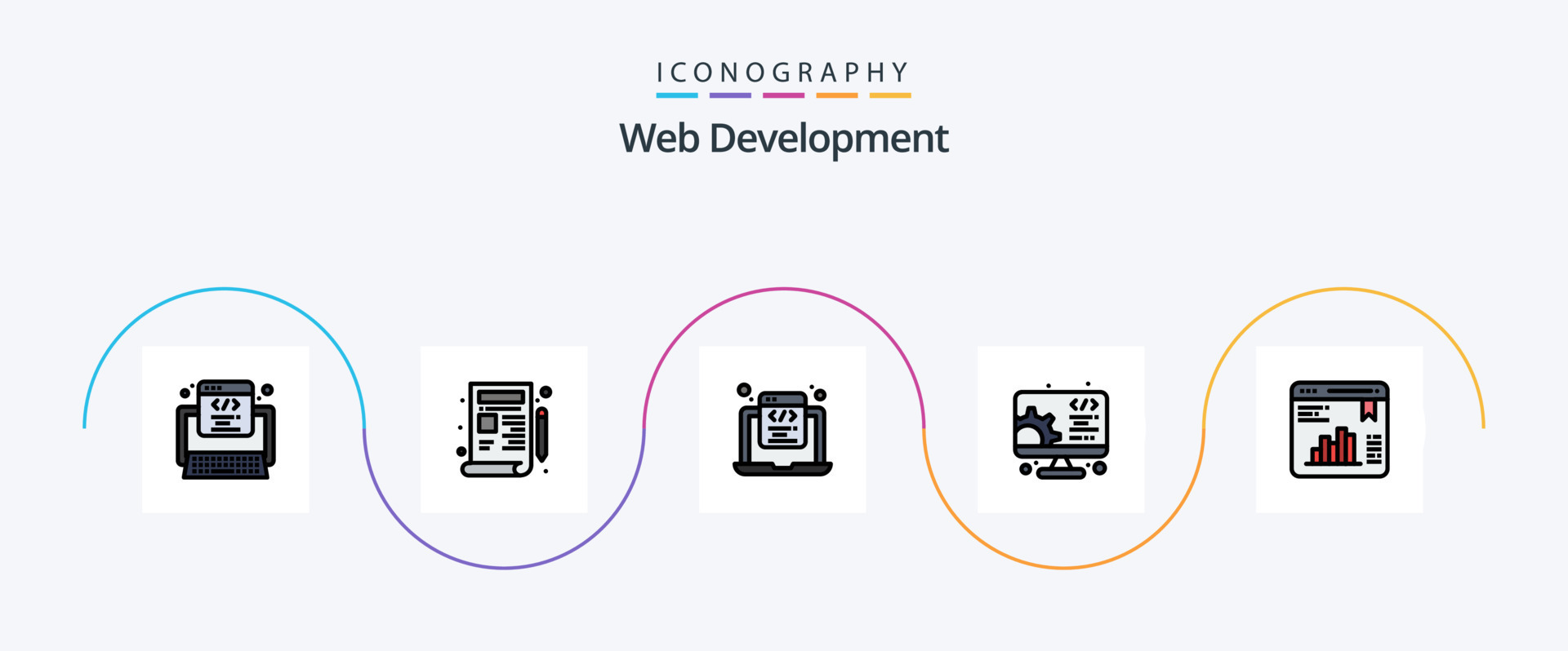 Web Development Line Filled Flat 5 Icon Pack Including chart. setting. coding. service. web ...