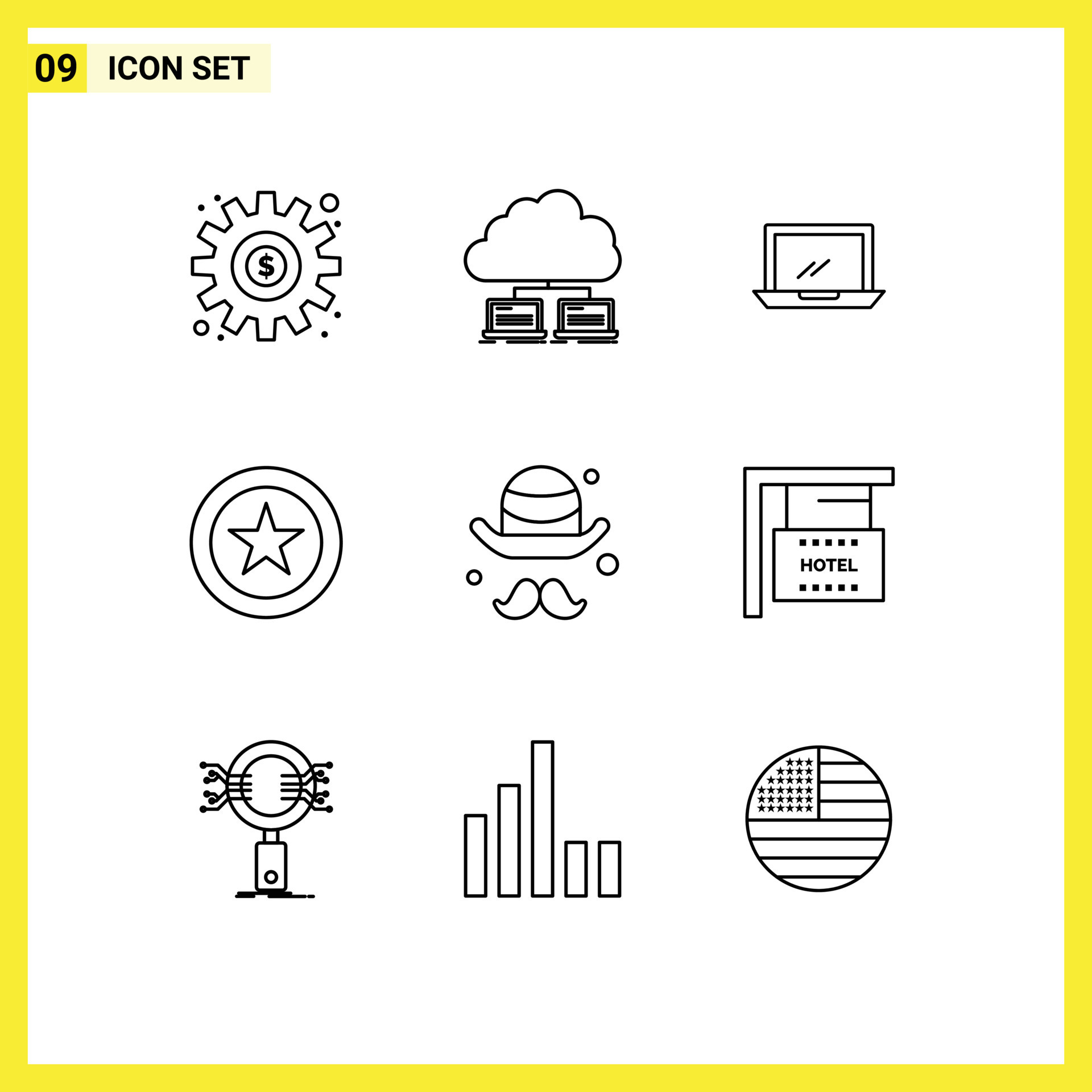Set Of 9 Vector Outlines On Grid For Avatar Coin Data Star Hardware Editable Vector Design