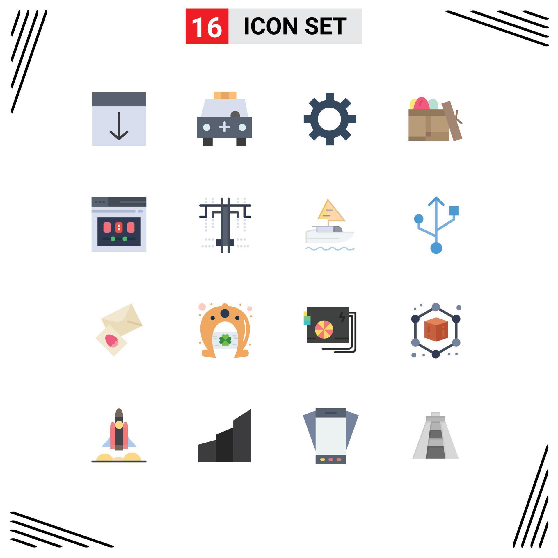 Stock Vector Icon Pack Of 16 Line Signs And Symbols For Arrange Transportation Layout Car Gear