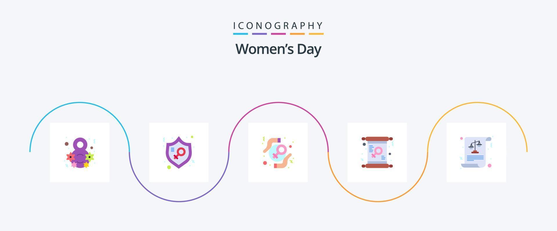 Womens Day Flat 5 Icon Pack Including Invite Day Woman Card Rights