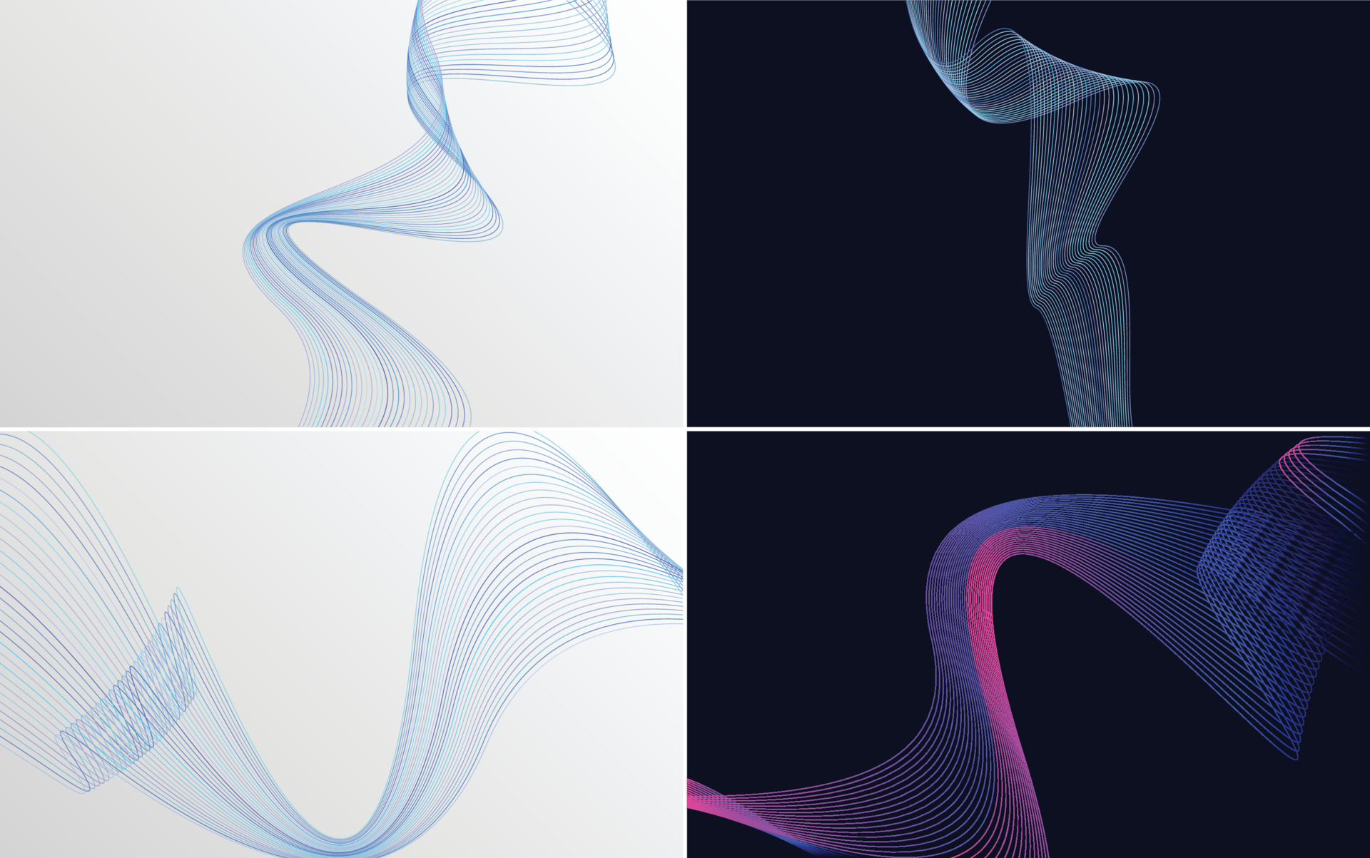 Set Of 4 Geometric Wave Pattern Background Abstract Waving Line