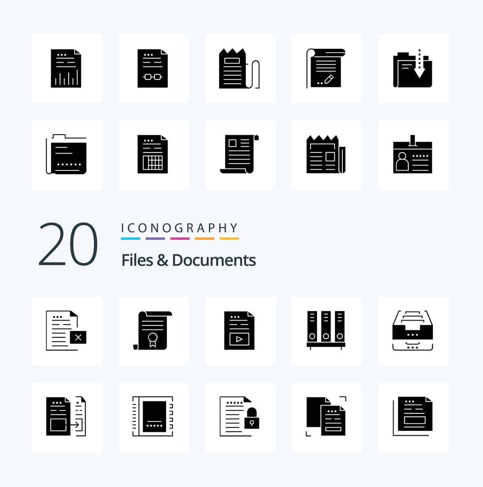 20 Files And Documents Solid Glyph icon Pack like database archive document music media 18702924 ...