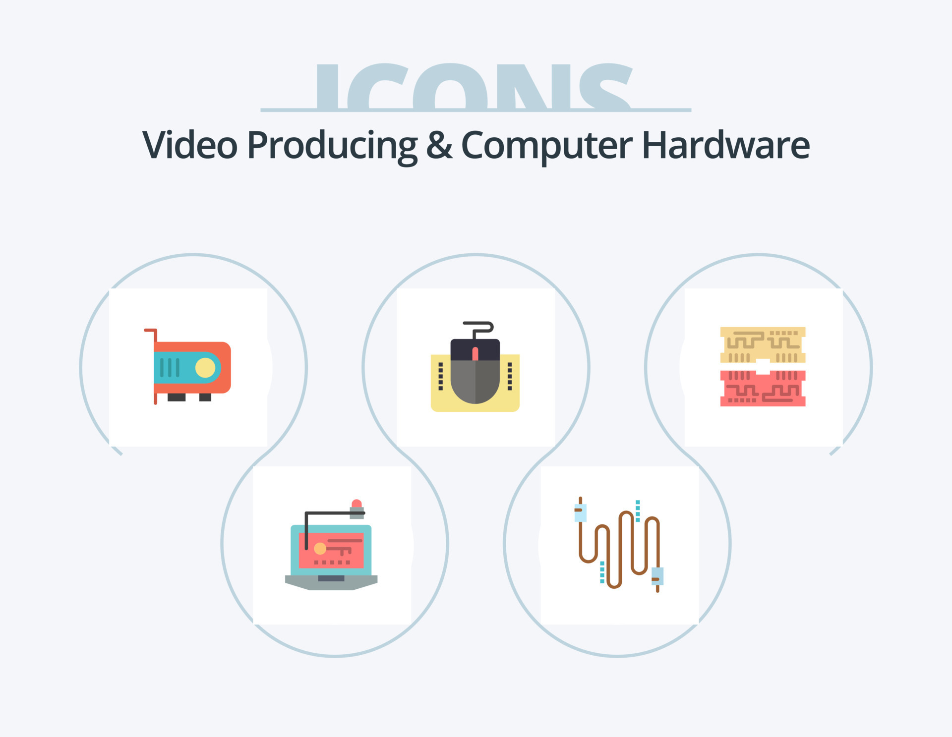 Video Producing And Computer Hardware Flat Icon Pack 5 Icon Design Cards Mouse Interface