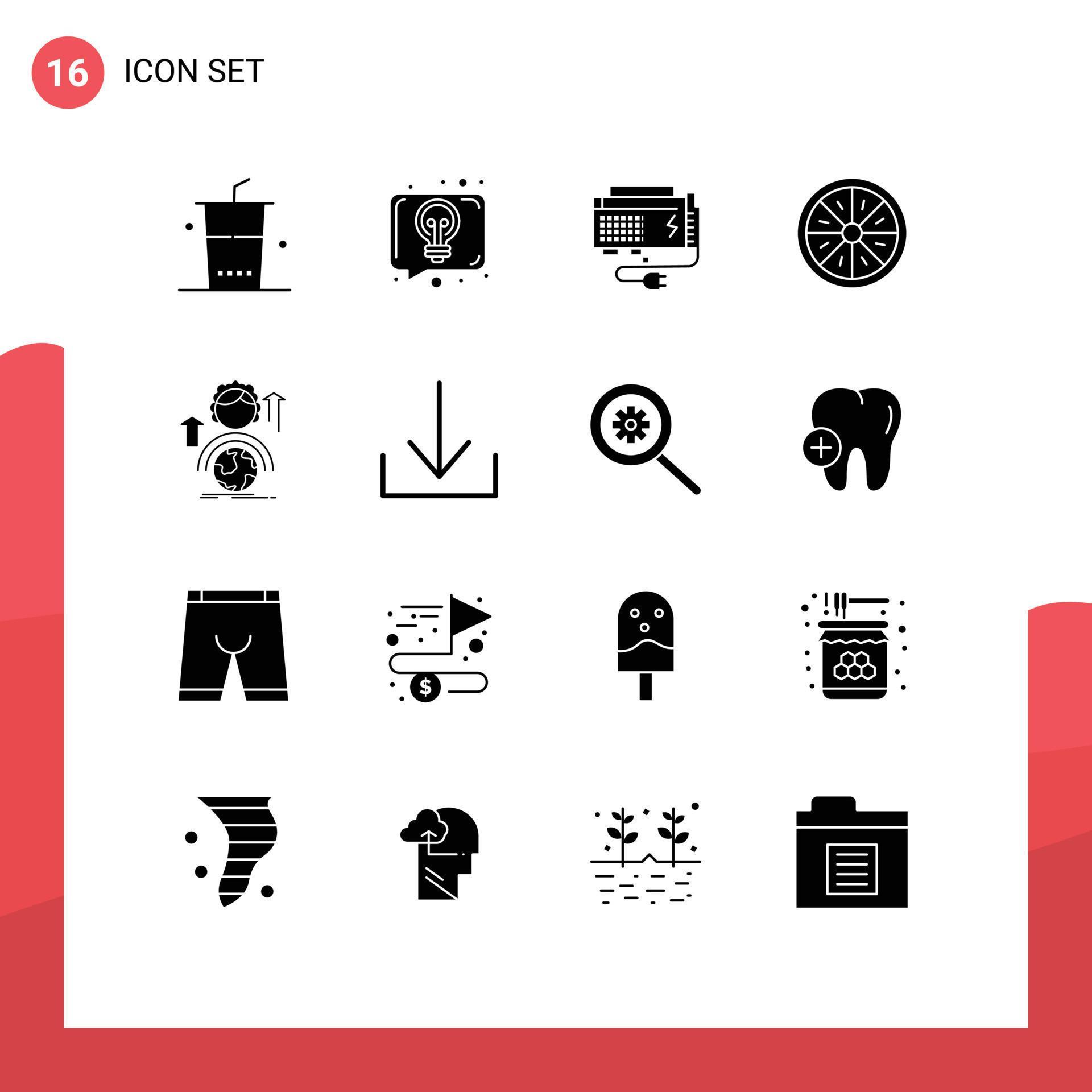 Modern Set of 16 Solid Glyphs Pictograph of slice fruit apc food source Editable Vector Design ...