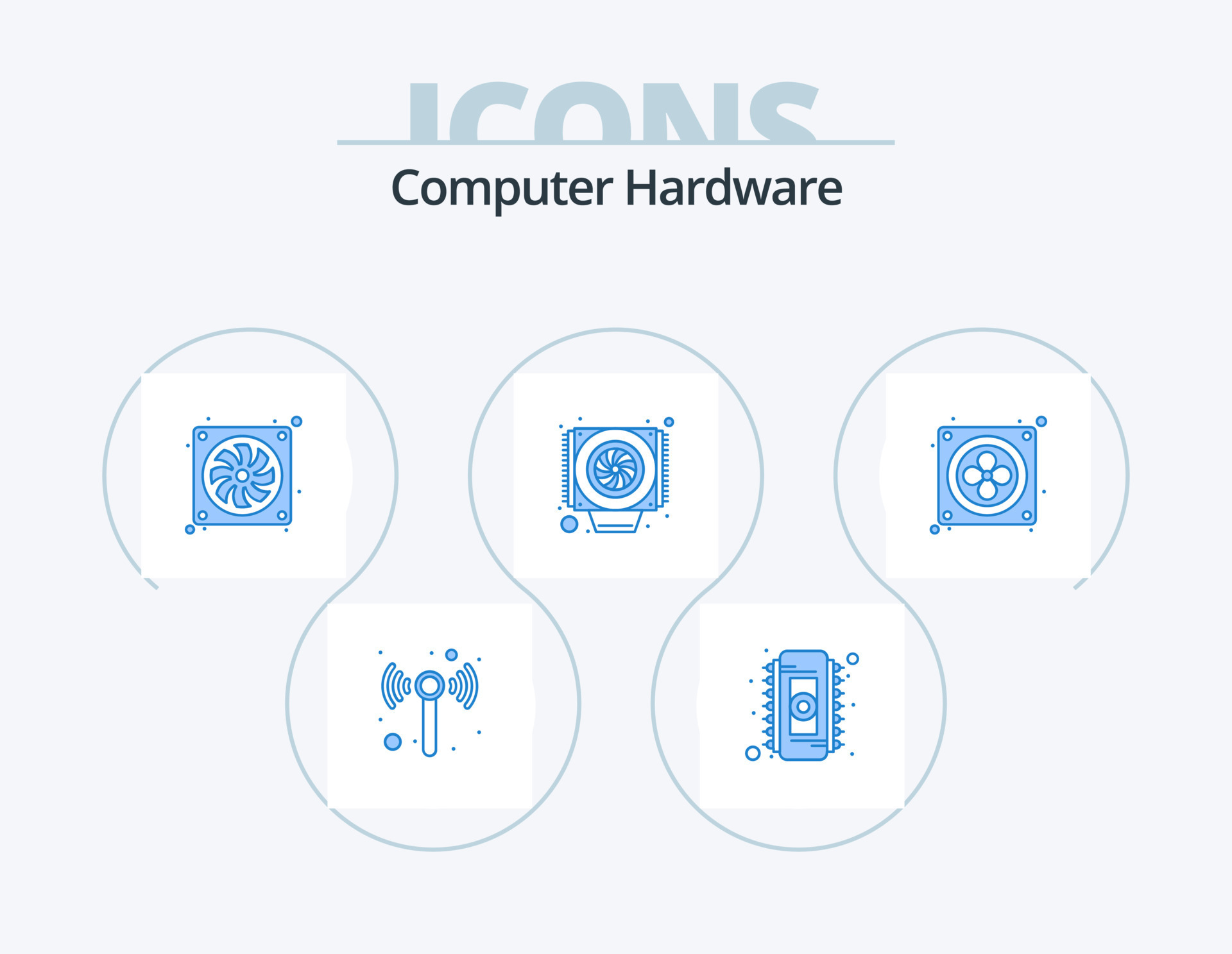 Computer Hardware Blue Icon Pack 5 Icon Design. . fan. computer ...