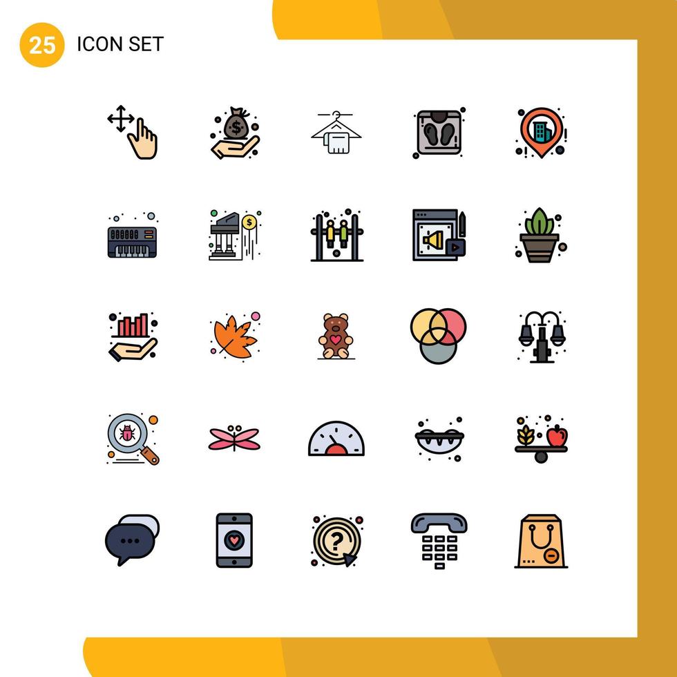 Mobile Interface Filled Line Flat Color Set Of 25 Pictograms Of Analog Location Towel Business