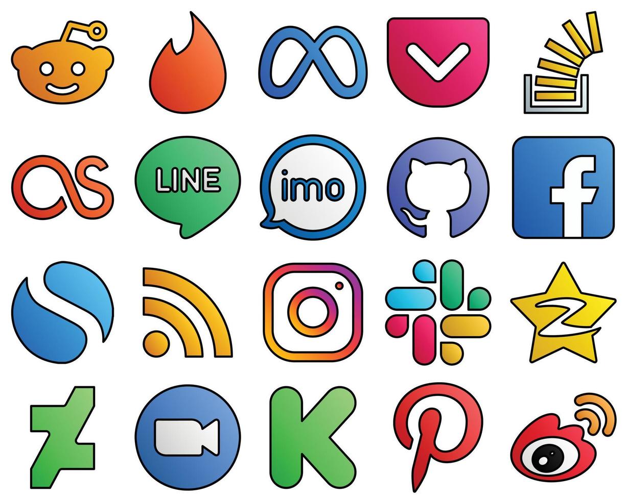20 Versatile icons fb. github. overflow and audio Filled Line Style Social Media Icon Set ...