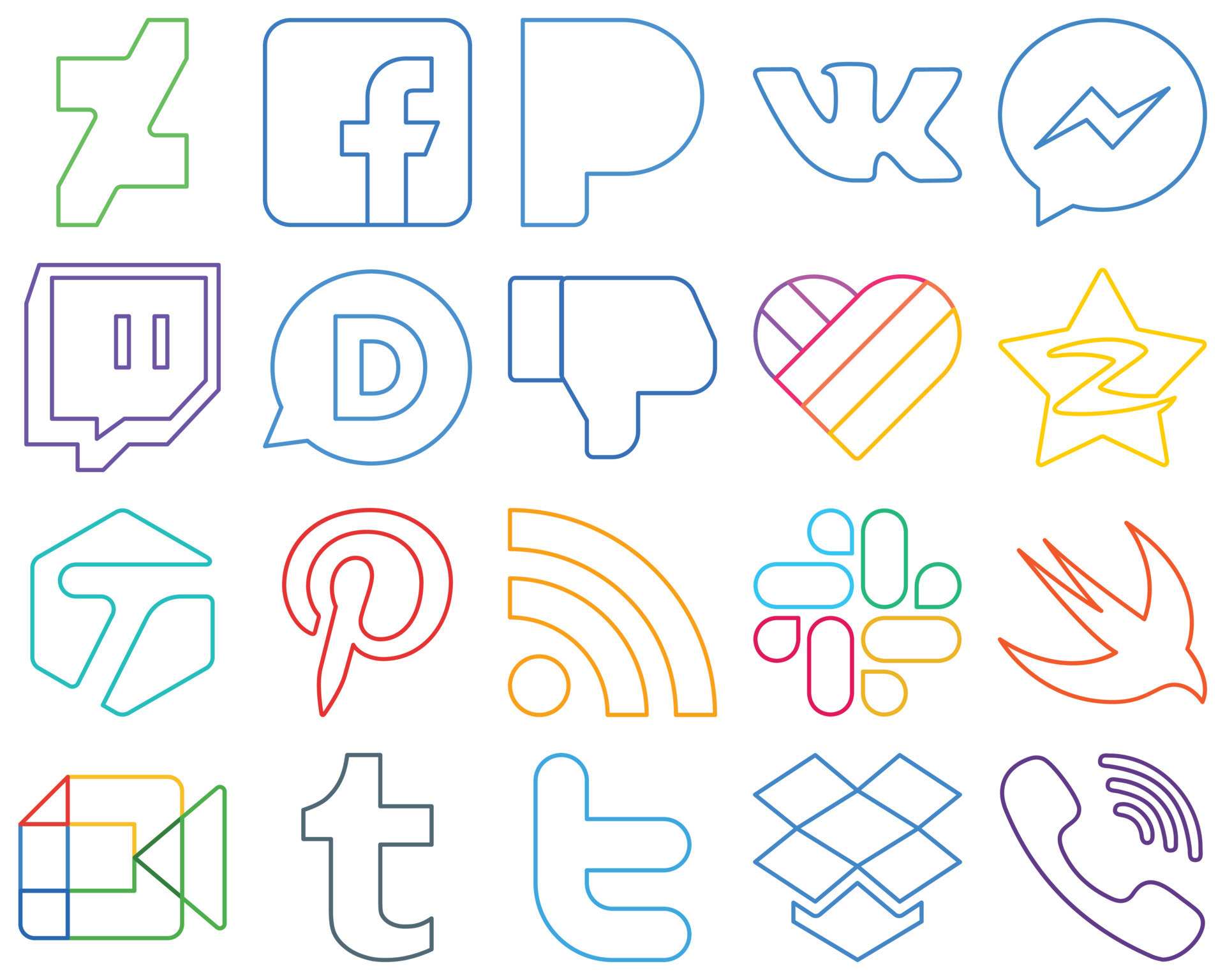 20 Versatile Colourful Outline Social Media Icons such as tagged. tencent. fb. qzone and ...