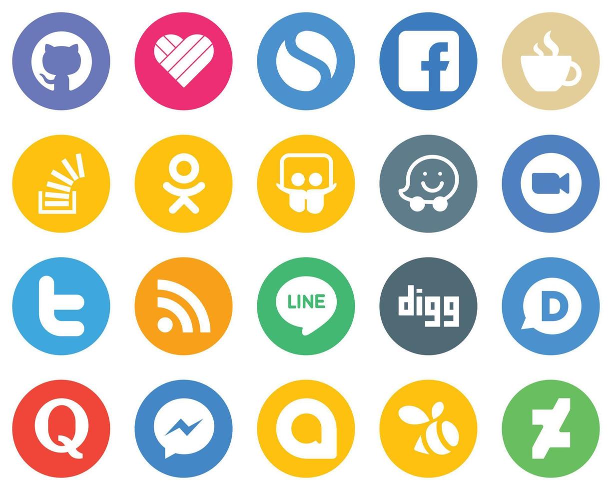 Flat Circle White Icon Pack video. waze. slideshare and overflow 20 Unique Icons 18707288 Vector ...