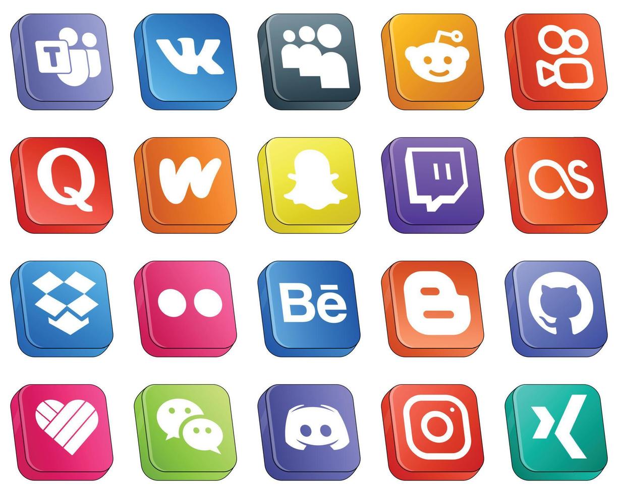 Isometric 3D Social Media Brand Icons 20 pack such as blogger. yahoo. wattpad. flickr and lastfm ...