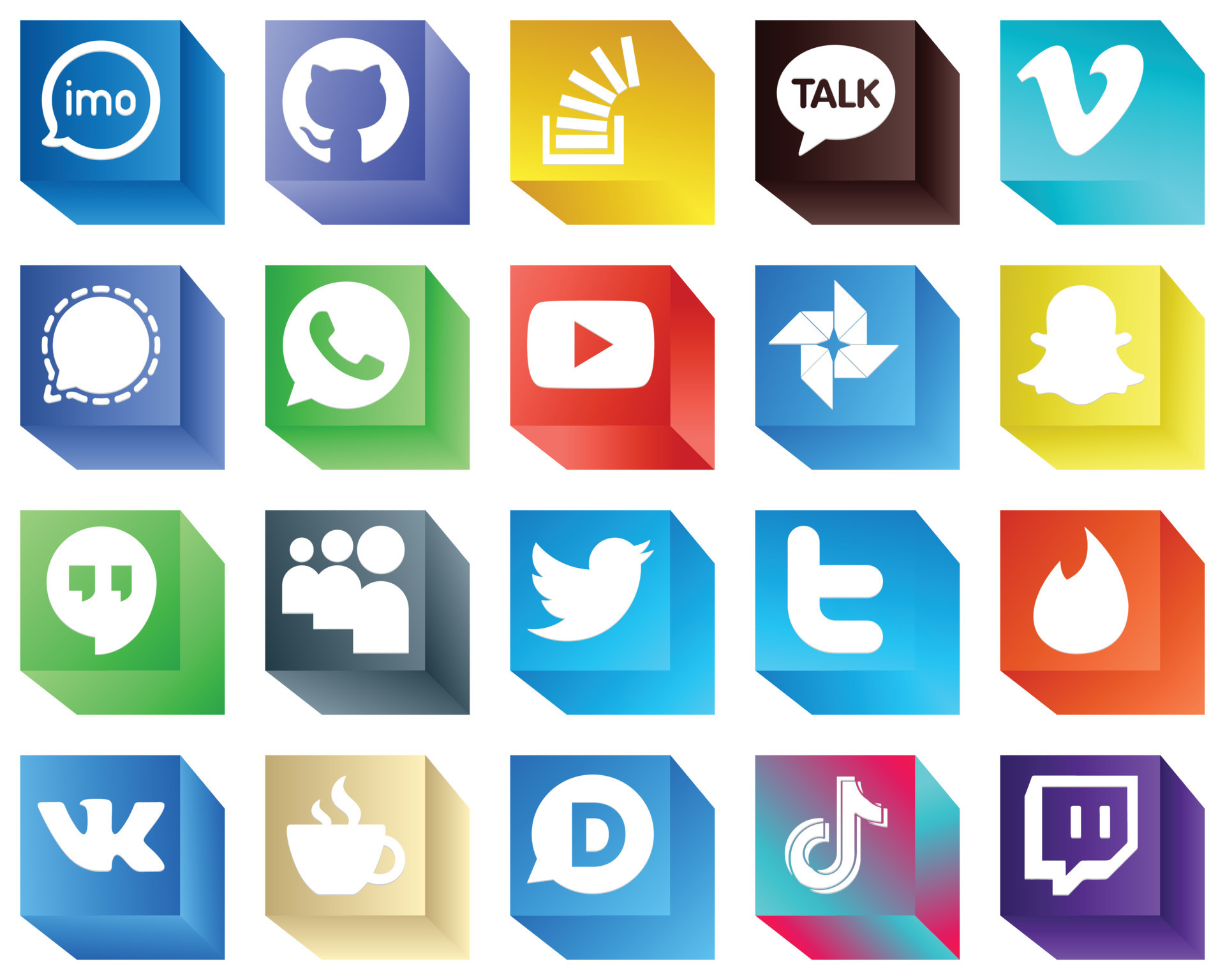 20 Modern 3D Social Media Icons such as video. whatsapp. overflow and signal icons. Fully ...
