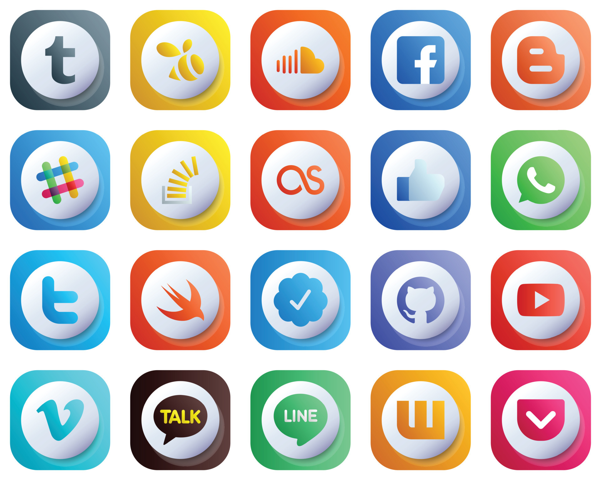 Cute 3D Gradient Icons of Top Social Media 20 pack such as facebook ...