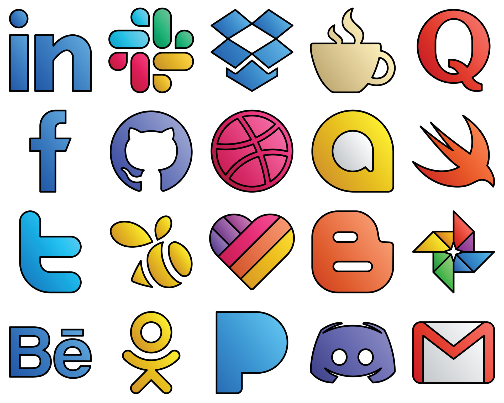 20 Versatile icons tweet. swift. question. google allo and github Filled Line Style Social Media ...