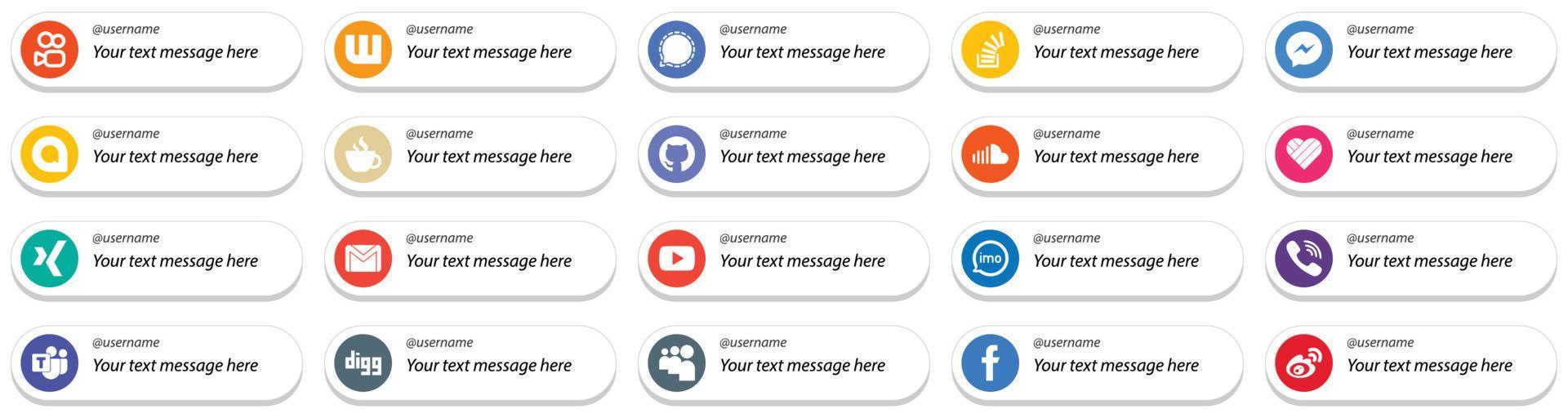 20 Simple Card Style Follow Me Social Media Icons with Customizable Message such as soundcloud ...