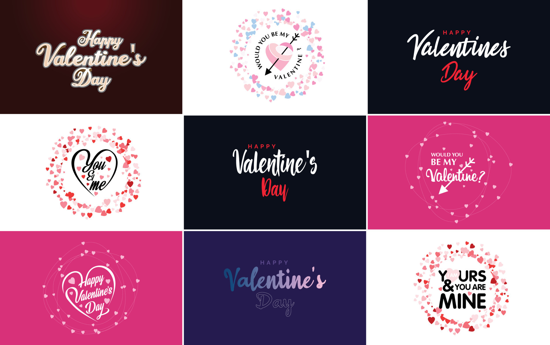 Happy Valentine's Day typography design with heart shapes and a ...