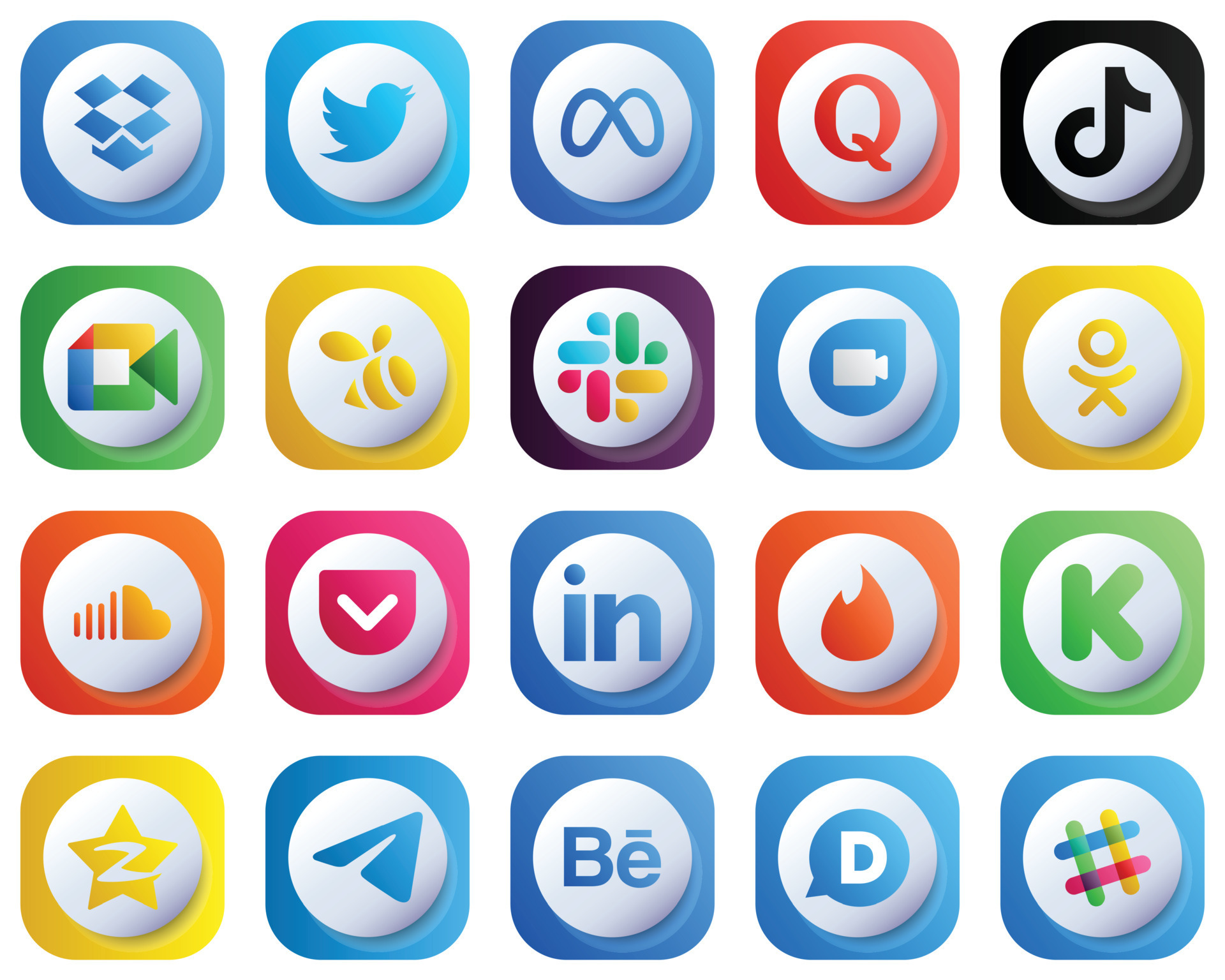 Cute 3D Gradient Social Media Icon Set 20 icons such as google duo ...