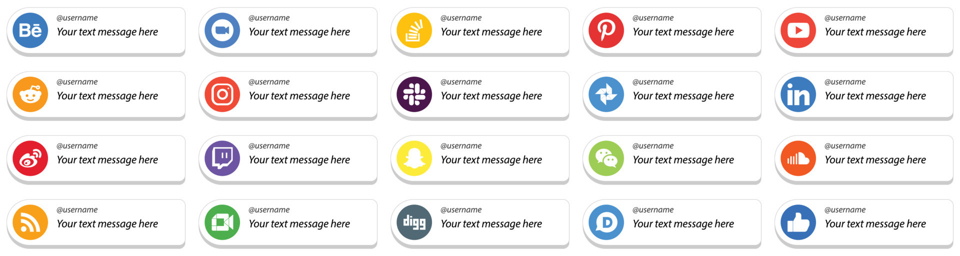 Follow Me Social Media Icons with Customizable Message 20 pack such as google photo. overflow ...