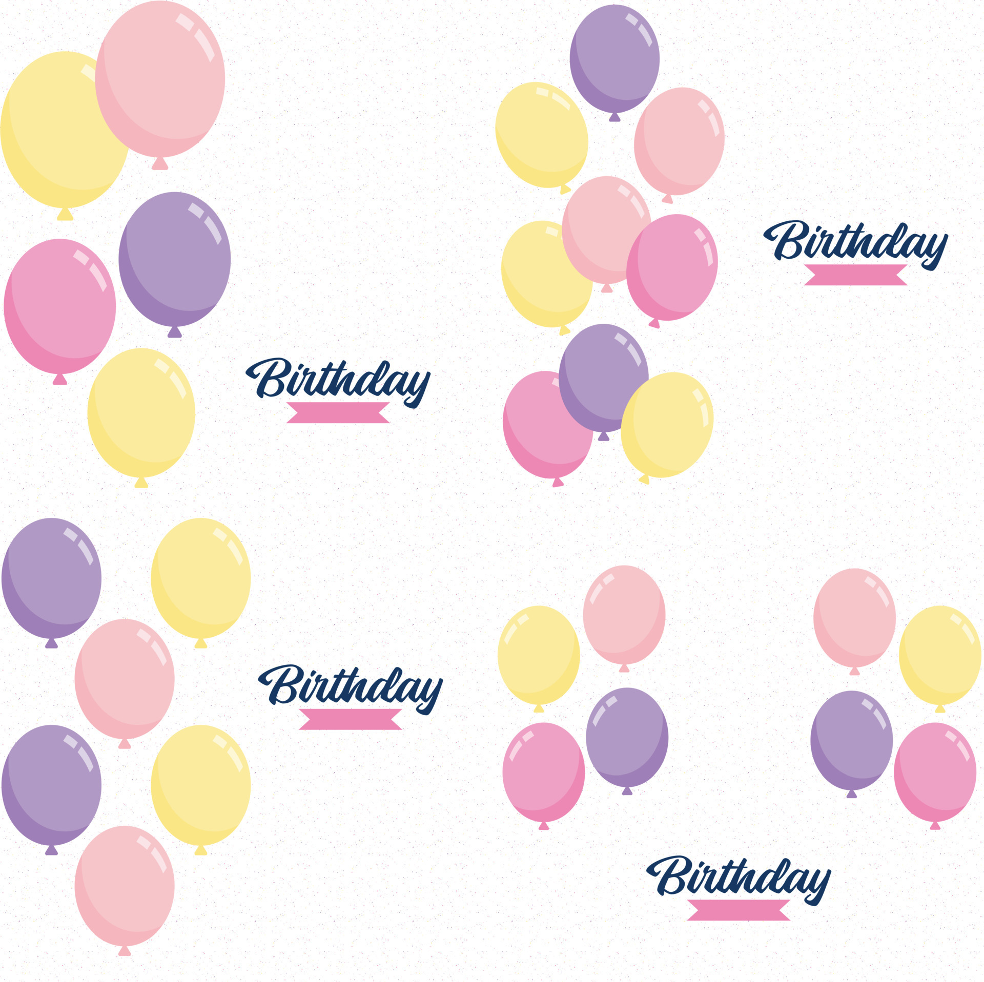 Birthday in a cursive font with a pastel color scheme and balloons ...