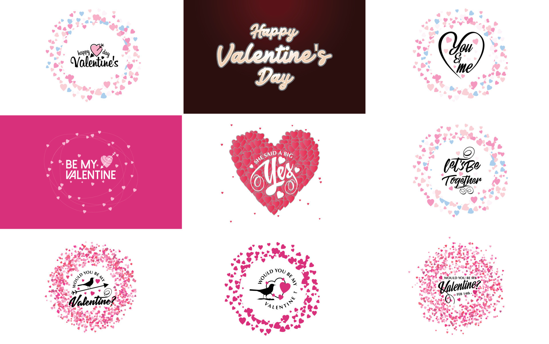 Happy Valentine's Day typography design with a heart-shaped wreath and ...
