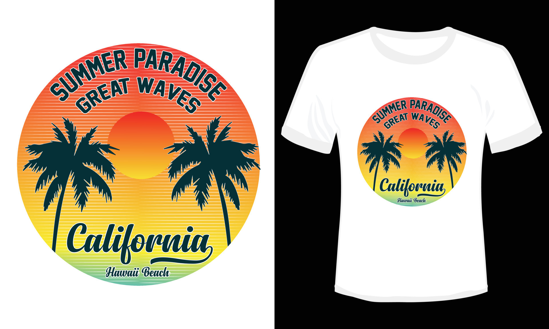 Summer Paradise Sunset Beach California T Shirt Design 18715334 Vector