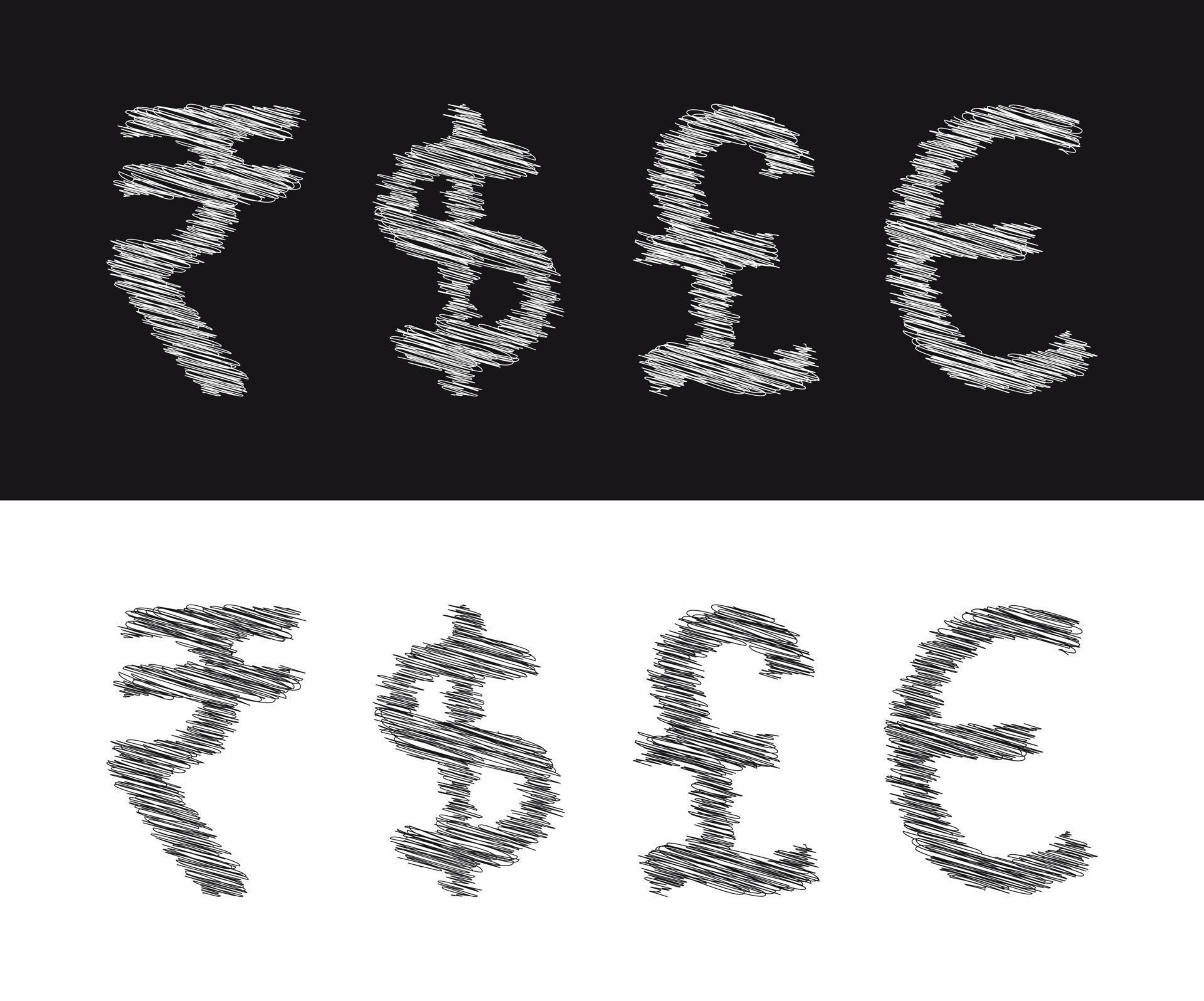 Rupee Dollar Pound Euro Currency Scribble Texture Symbol Vector rupee-dollar-pound-euro-currency-scribble-texture-symbol-vector