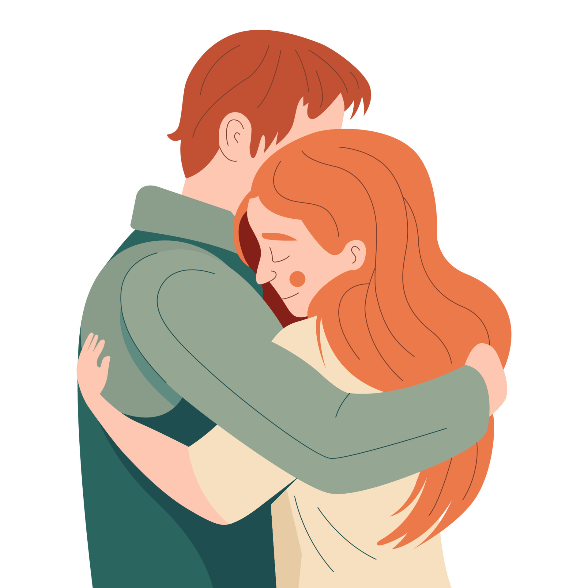 Man And Woman Hugging Cute Long Awaited Meeting Of Two People Flat