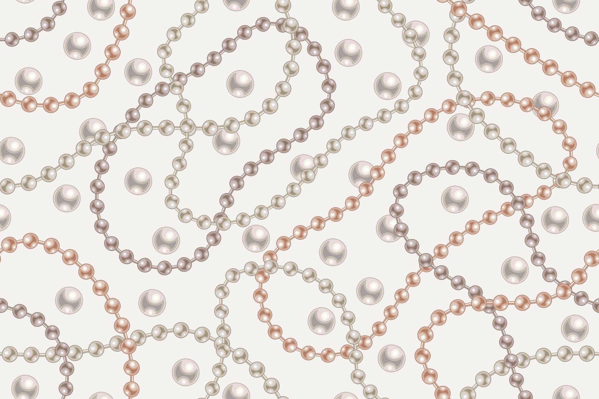 Seamless pattern with pearl beads, strings of pearls on white background. Wavy lines, classic ...
