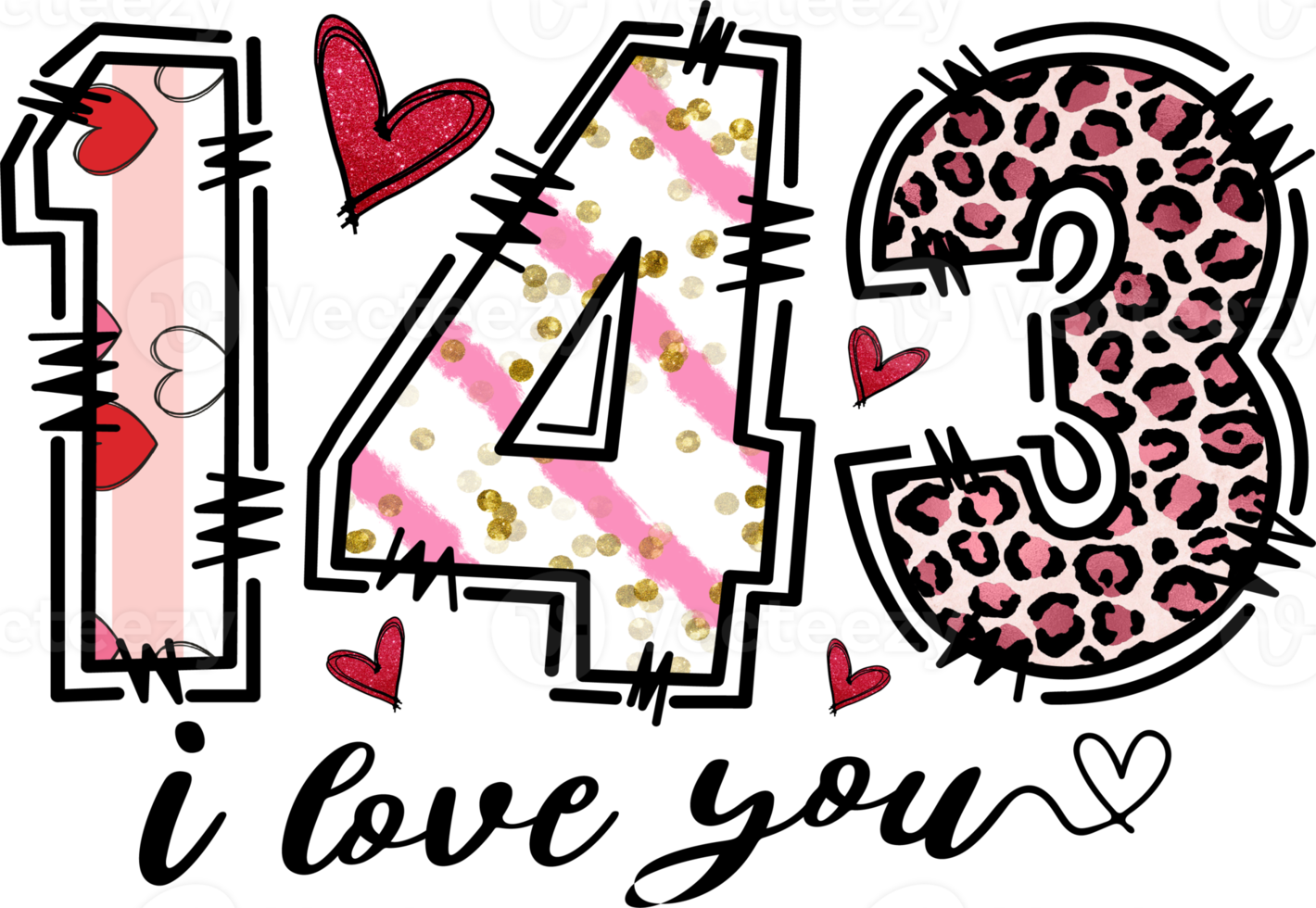 143 I Love You Valentines day Sublimation Design, perfect on t shirts, mugs, signs, cards and ...