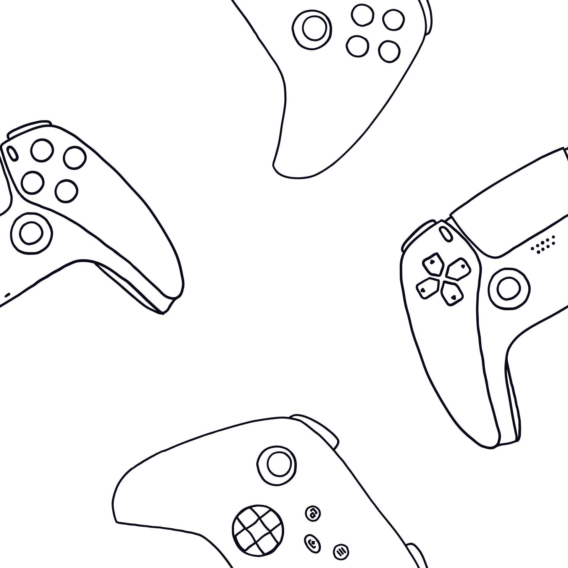 Seamless pattern of game controllers. Vector illustration in hand-drawn ...