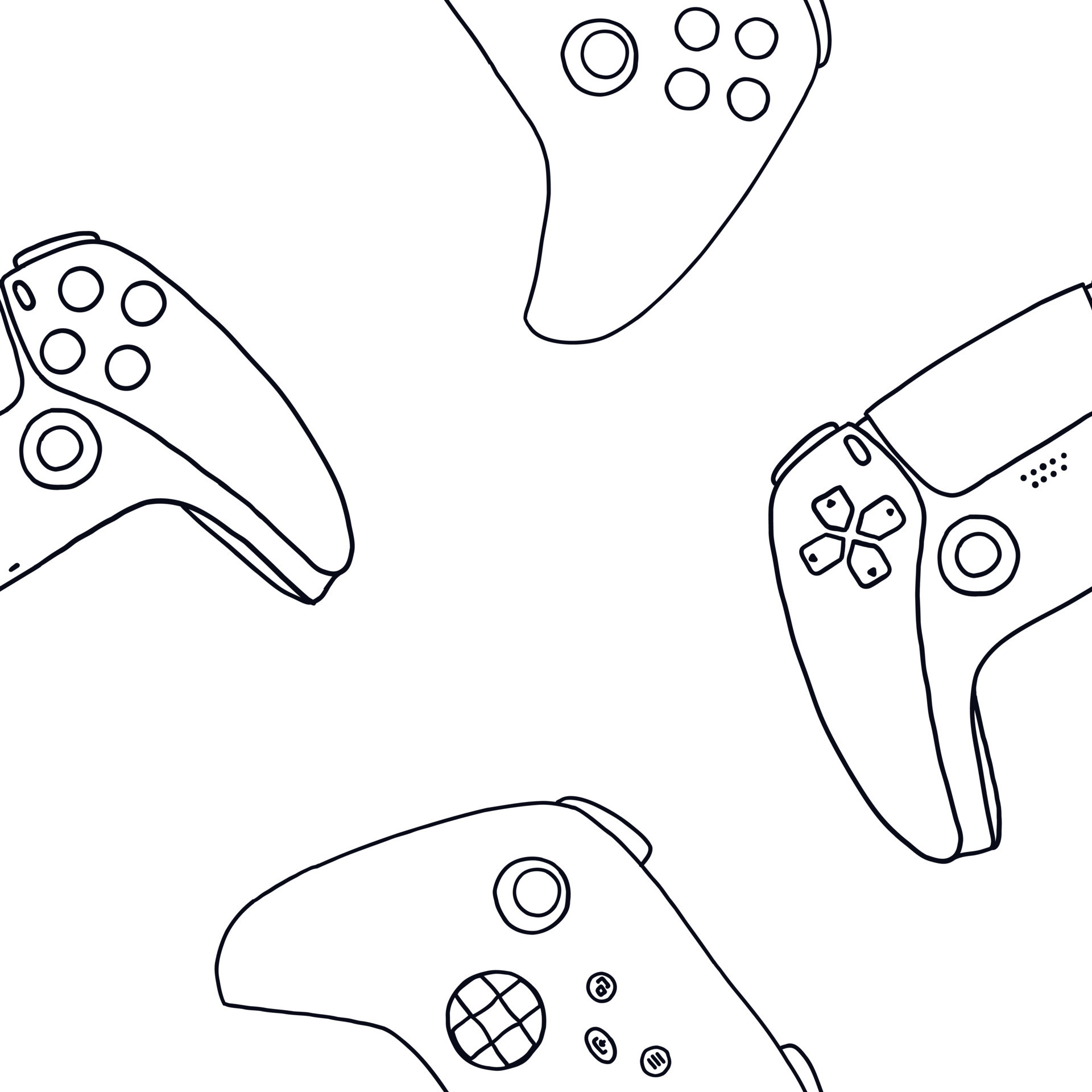 Seamless Pattern Of Game Controllers Vector Illustration In Hand Drawn