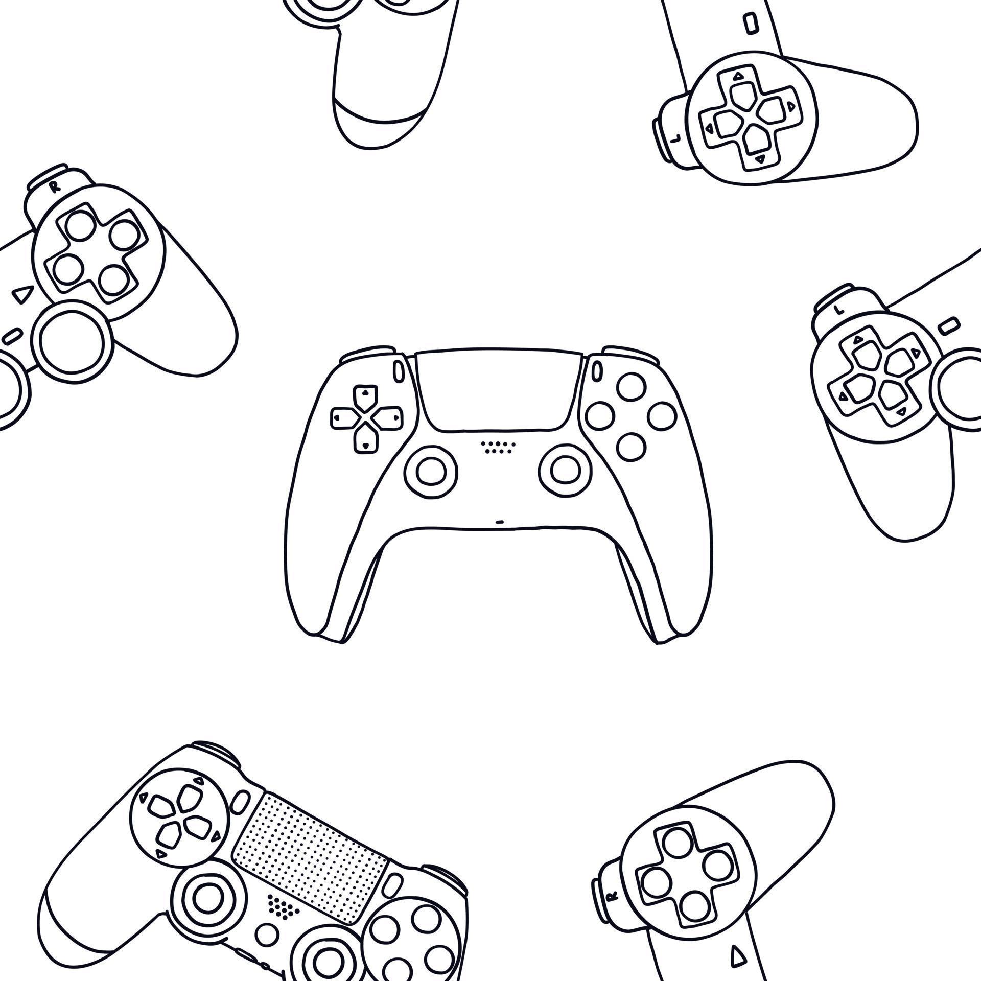 Seamless pattern of game controllers. Vector illustration in hand-drawn ...